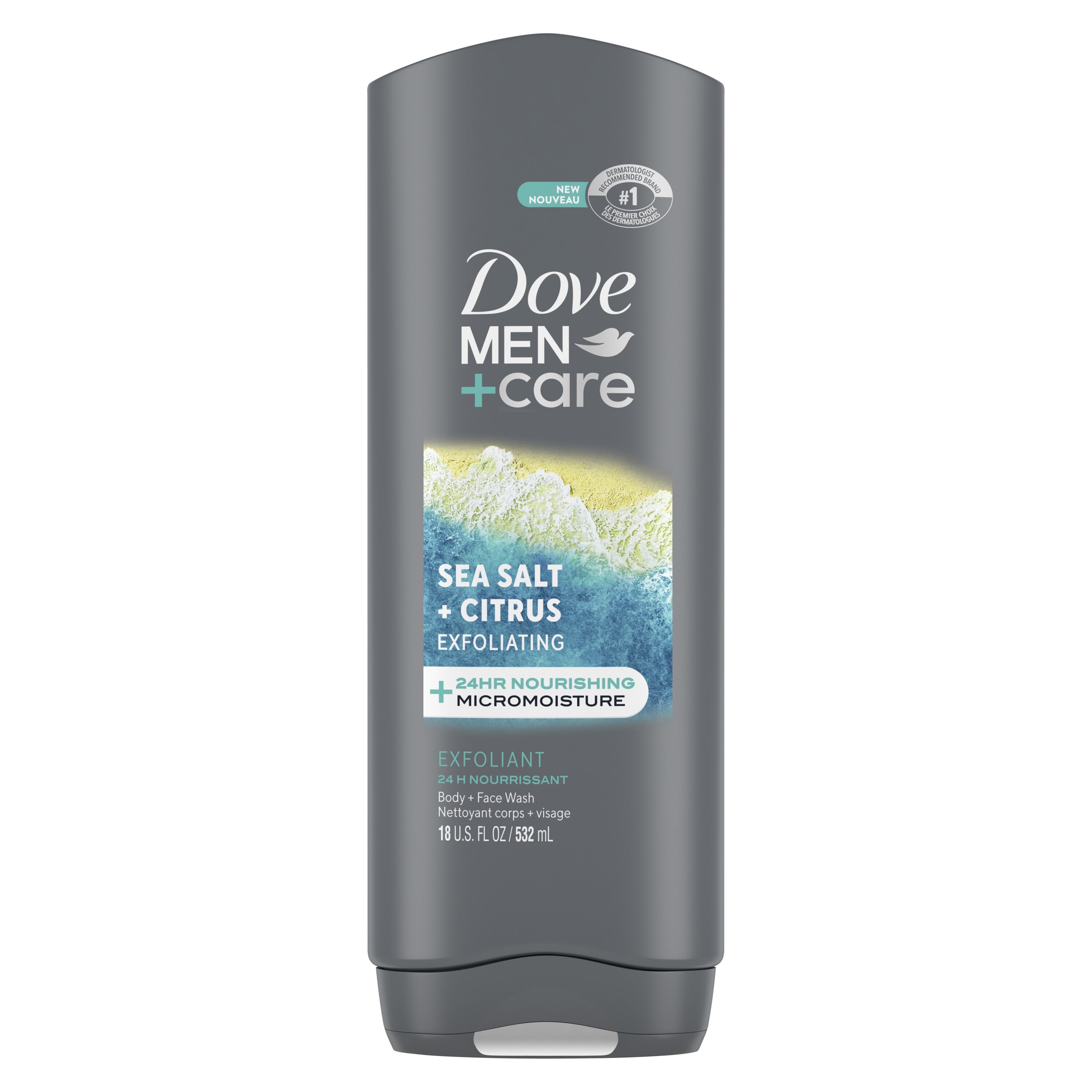 Dove Men+Care Exfoliating Body & Face Wash Sea Salt + Citrus, 18 oz ...