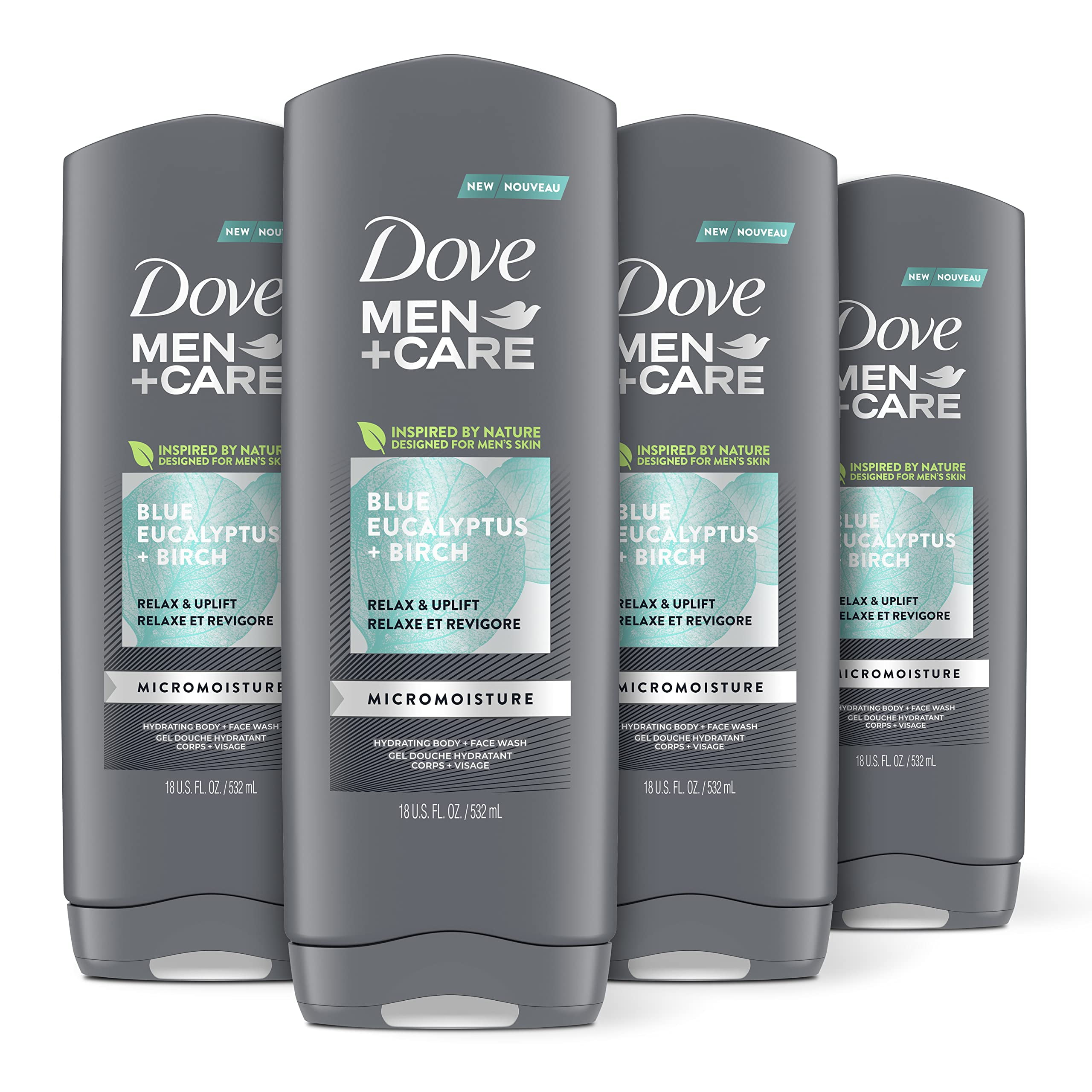 Dove Men+Care Mens Body Wash Blue Eucalyptus and Birch 4 Count Dry Skin ...