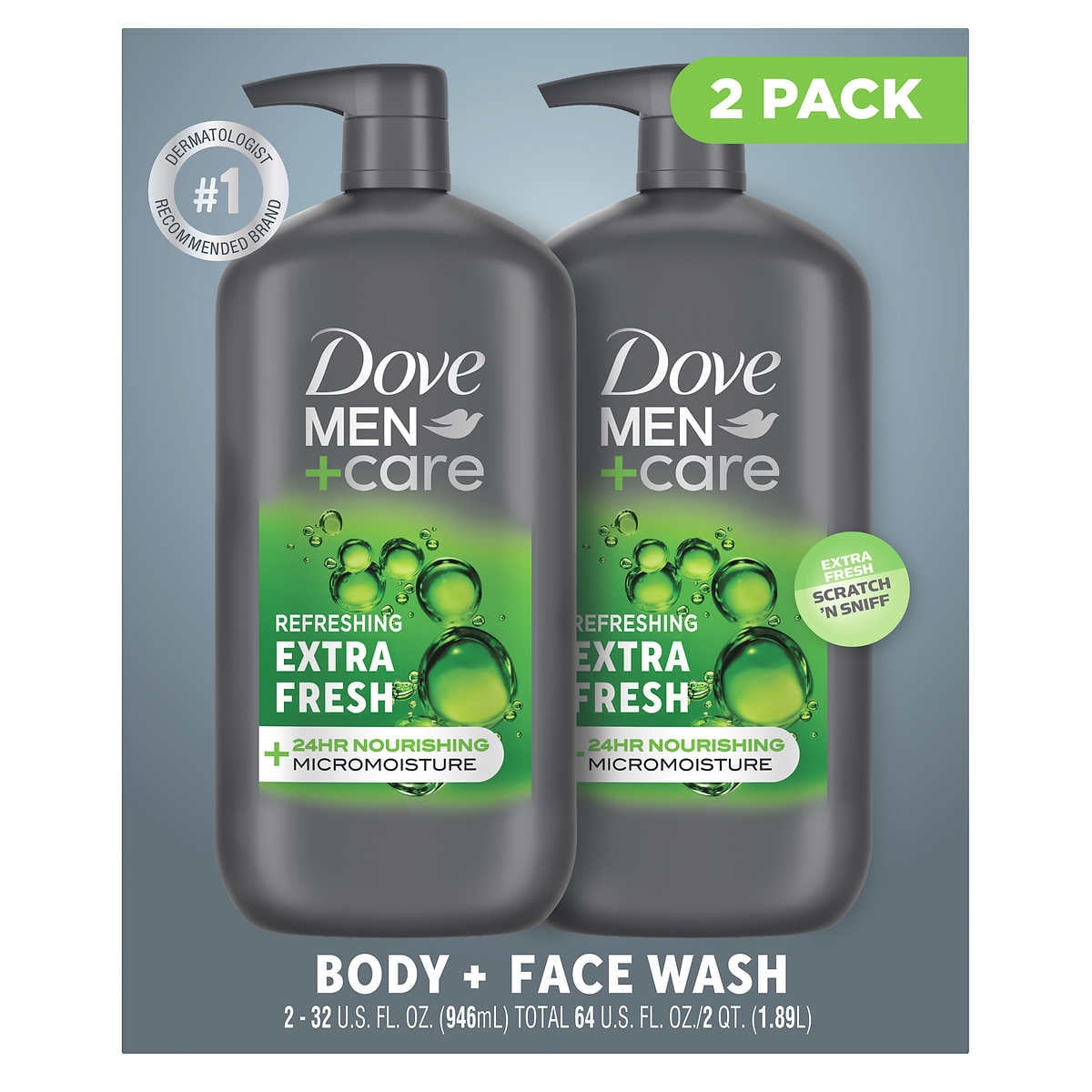 Dove Mens Extra Fresh Body + Face Wash 32 Fluid Ounce (Pack of 2 ...