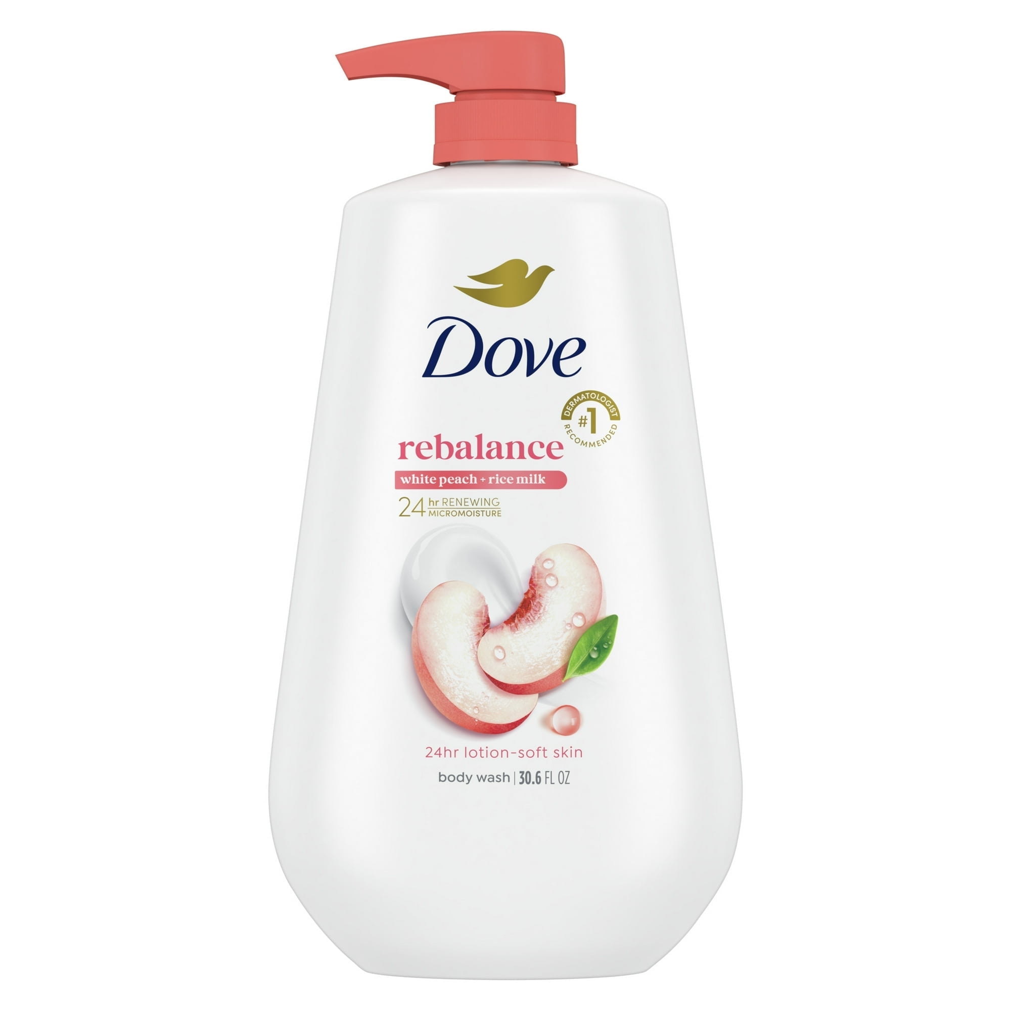 Dove Moisturizing Body Wash Rebalance Peach & Rice Milk, 30.6 oz - 4 ...