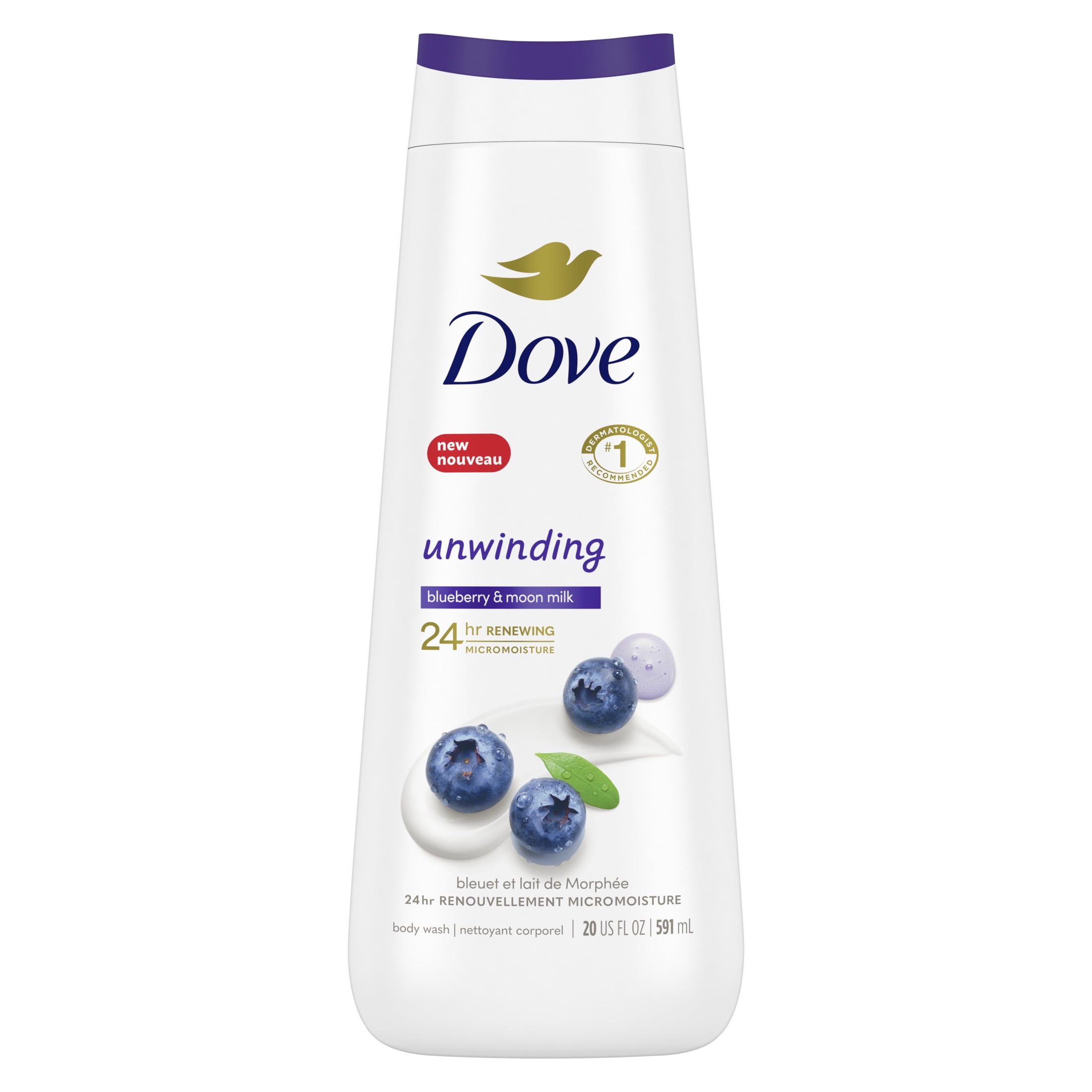 Dove Moisturizing Gentle Body Wash All Skin Type, Blueberry & Moon Milk ...