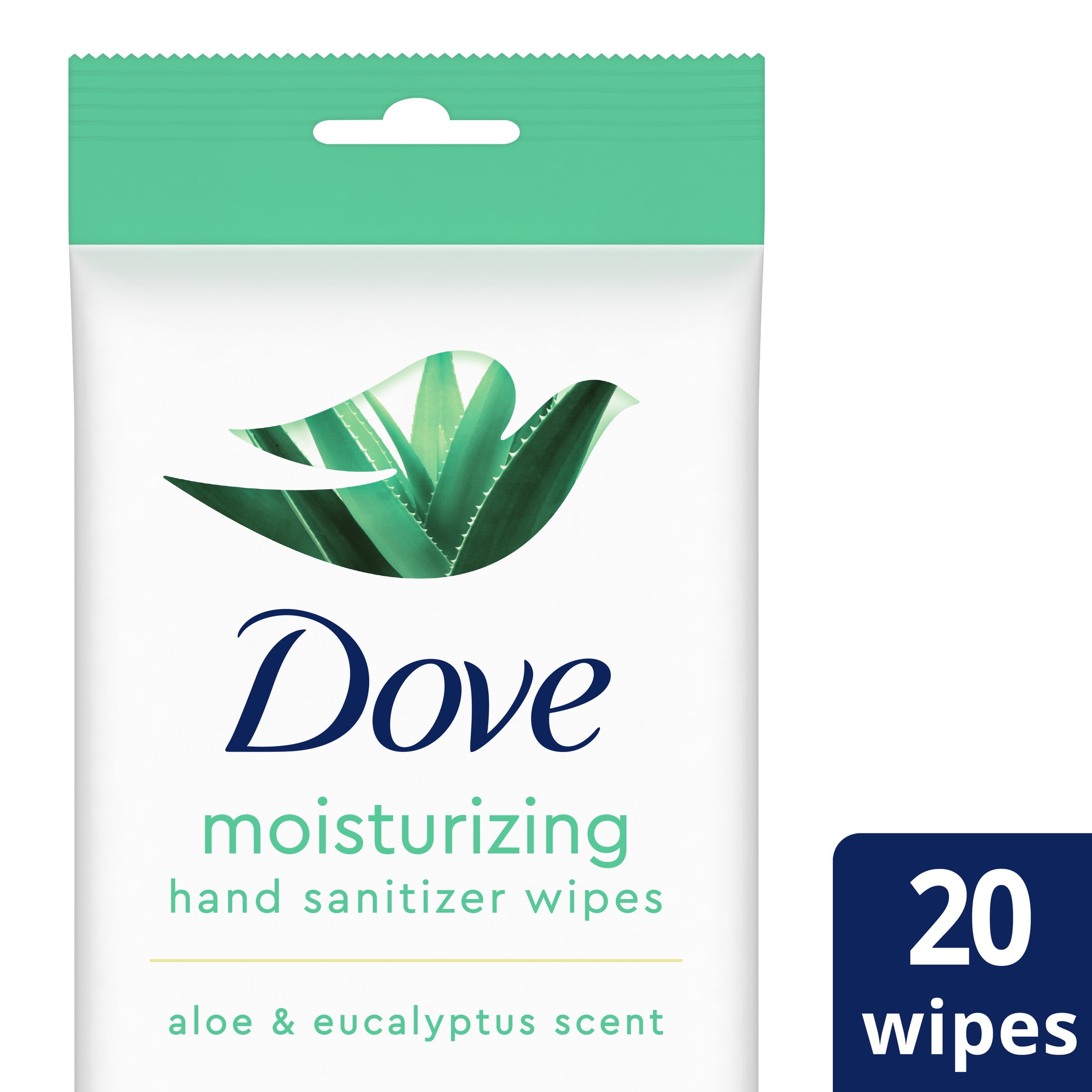 Dove Moisturizing Hand Sanitizer Wipes, Aloe & Eucalyptus, 20 Wipes ...
