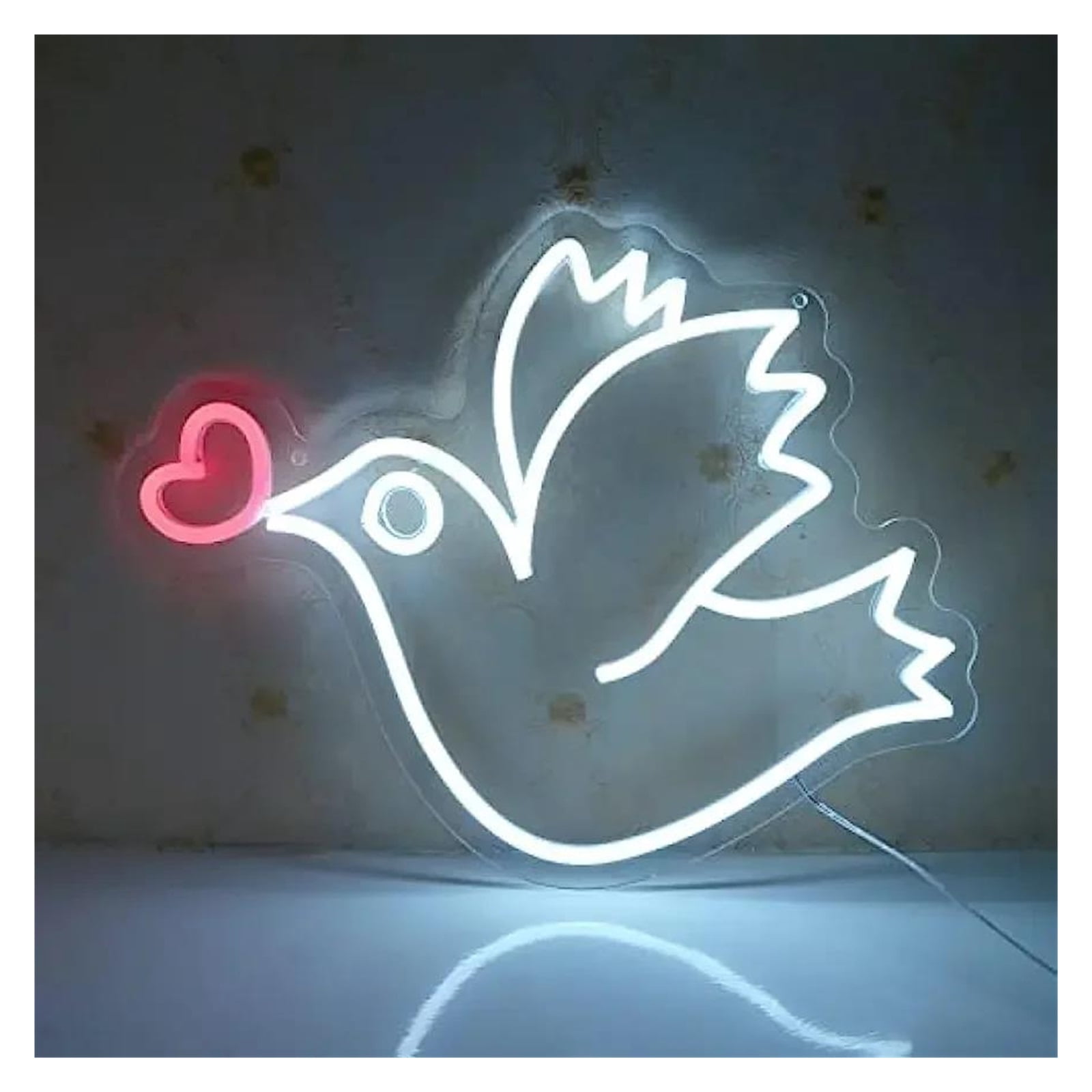 Dove Of Peace Neon Sign Animal Love Red Heart White Dove LED Light ...