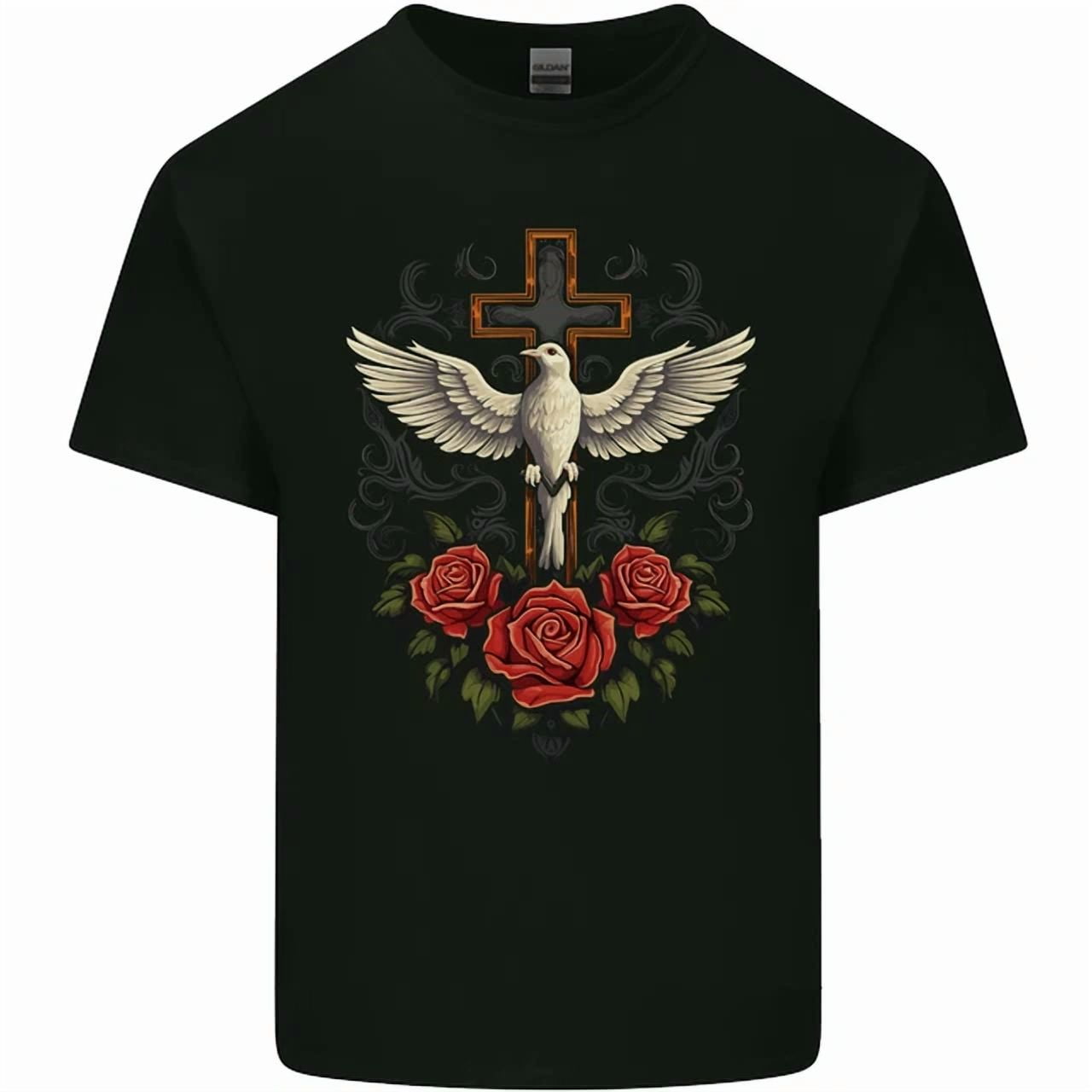 Dove Of Redemption Gothic Cross Flowers Art Goth Mens Womens T-Shirt ...