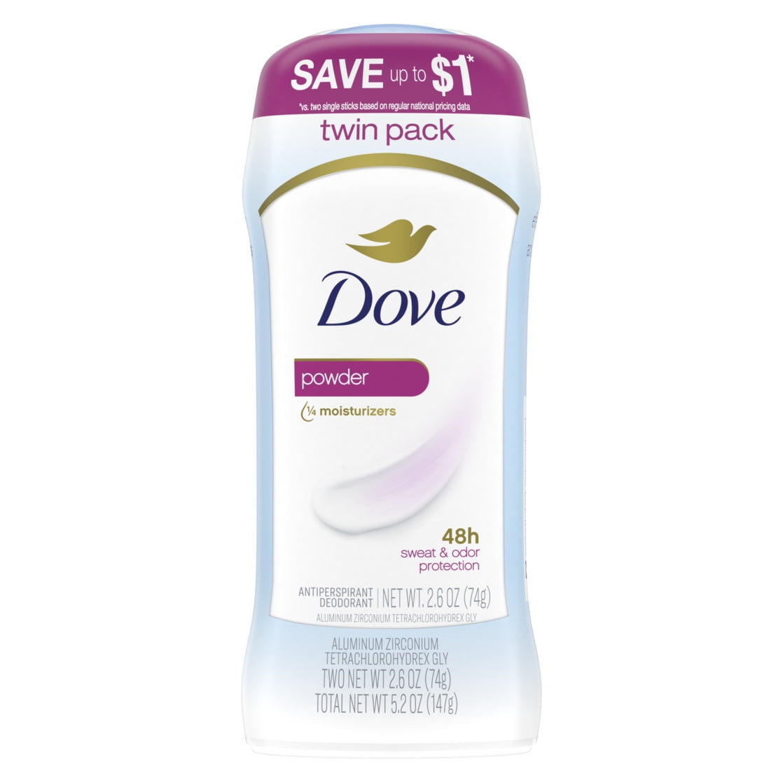 Dove Powder All Day Sweat and Odor Protection 2.6 oz 2 Count ...