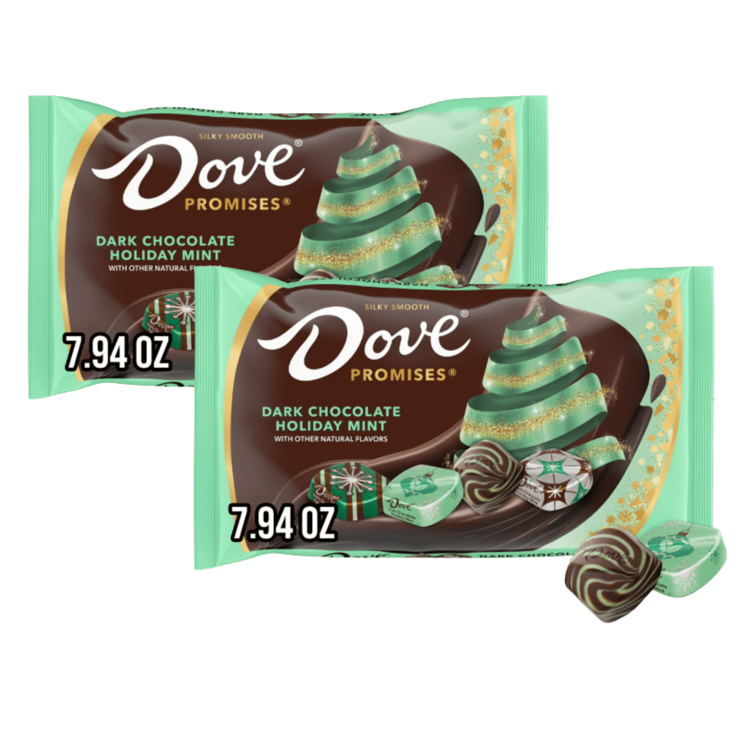 Dove Promises Dark Chocolate Holiday Mint Candy, 2 Pack, 7.94 oz Bags ...