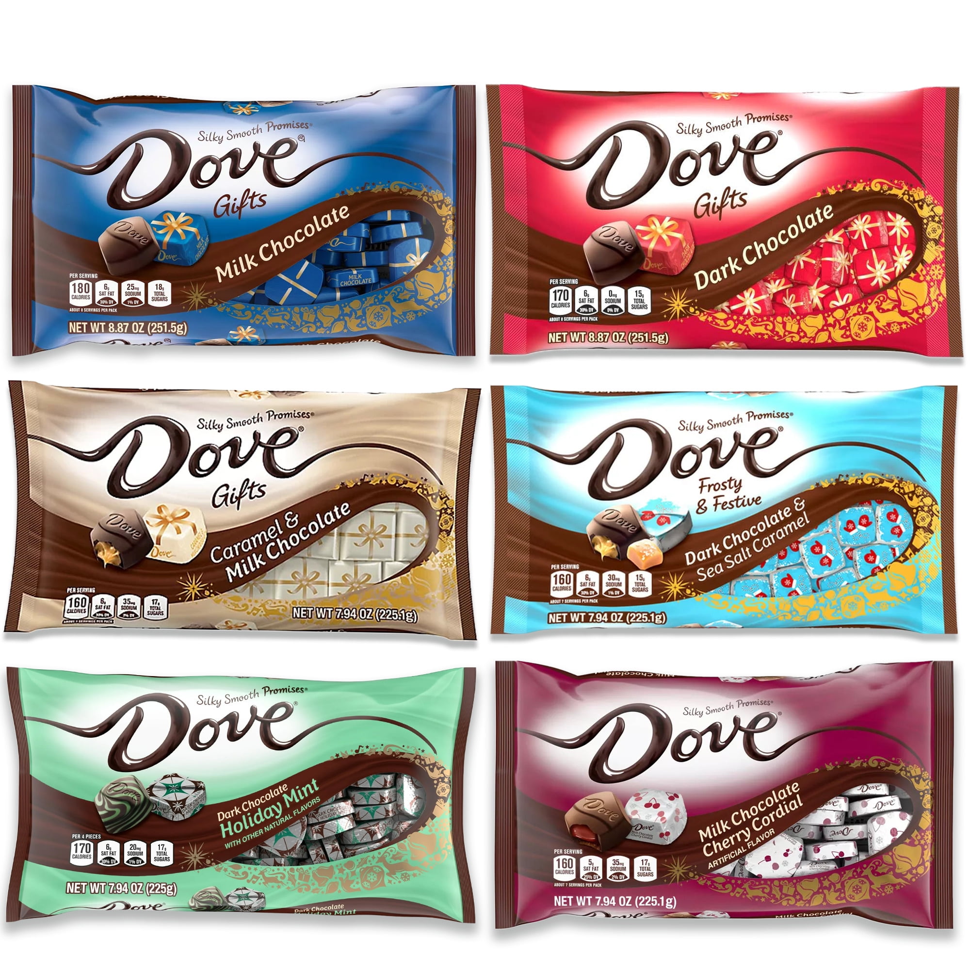 Dove Promises Silky Smooth Holiday Variety Pack of 6- milk, dark ...