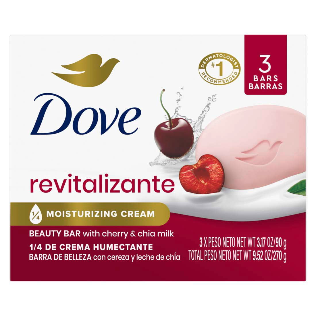 Dove Revitalize Cherry & Chia Milk Bar Soap, 3 ct (Package May Vary ...