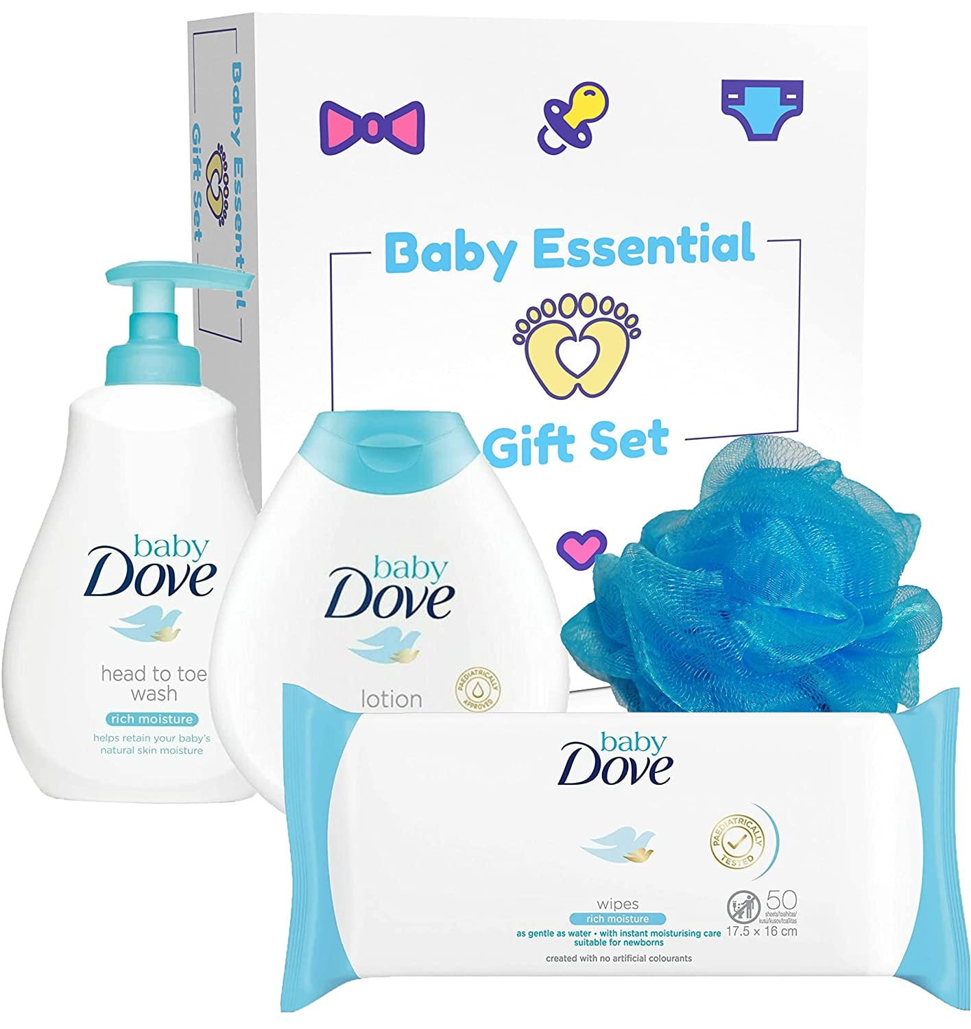 Baby Dove 4-Piece Newborn Bath Essentials - Head to Toe Wash, Lotion ...