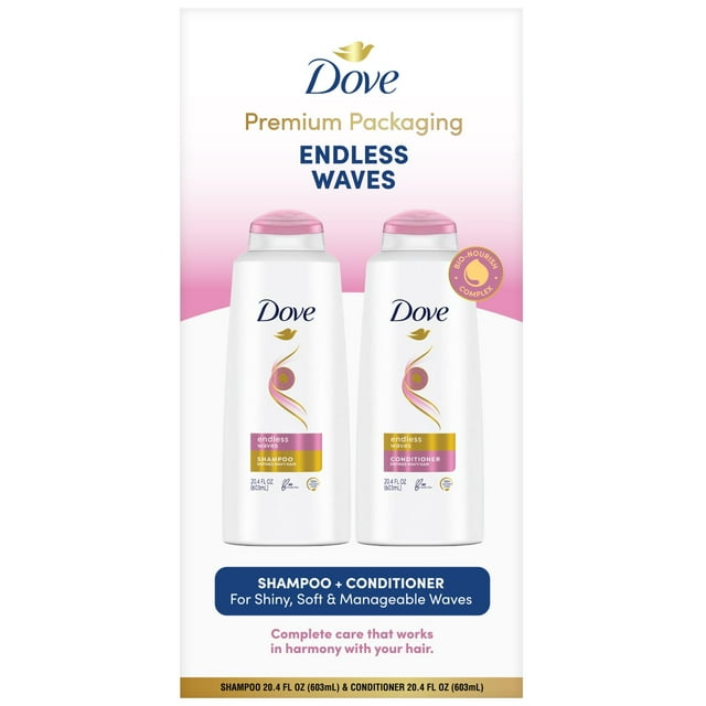 Dove Shampoo and Conditioner Set - Endless Waves, Anti-Frizz, Moisture ...