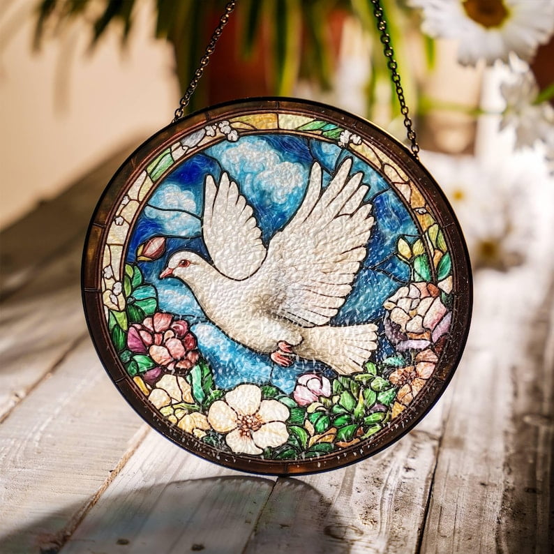 Dove Stained Glass SunCatcher Dove Bird Light Catcher Window Hanging ...