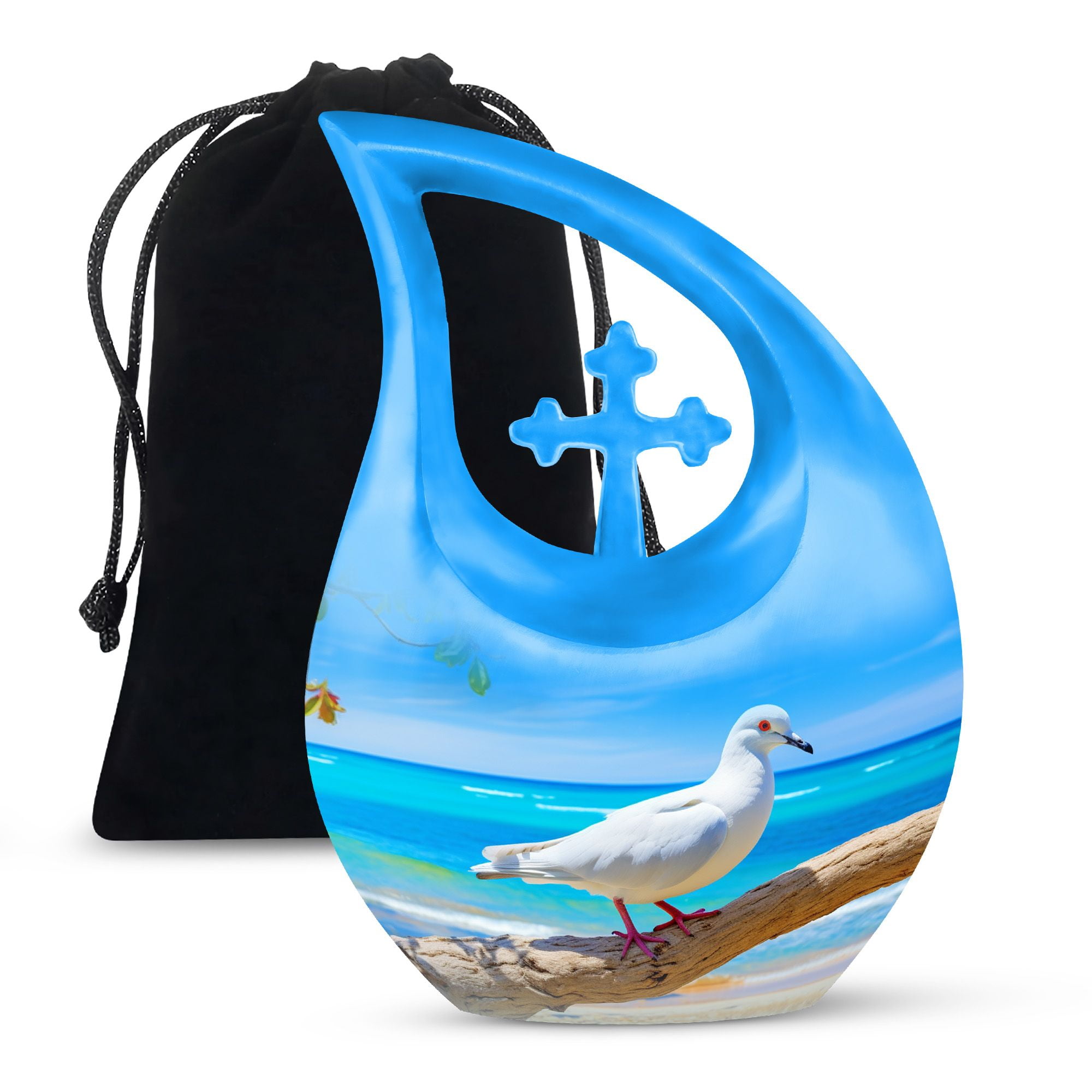 Dove Stand in Tree Ocean Background - Large Decorative Urn - Unique ...