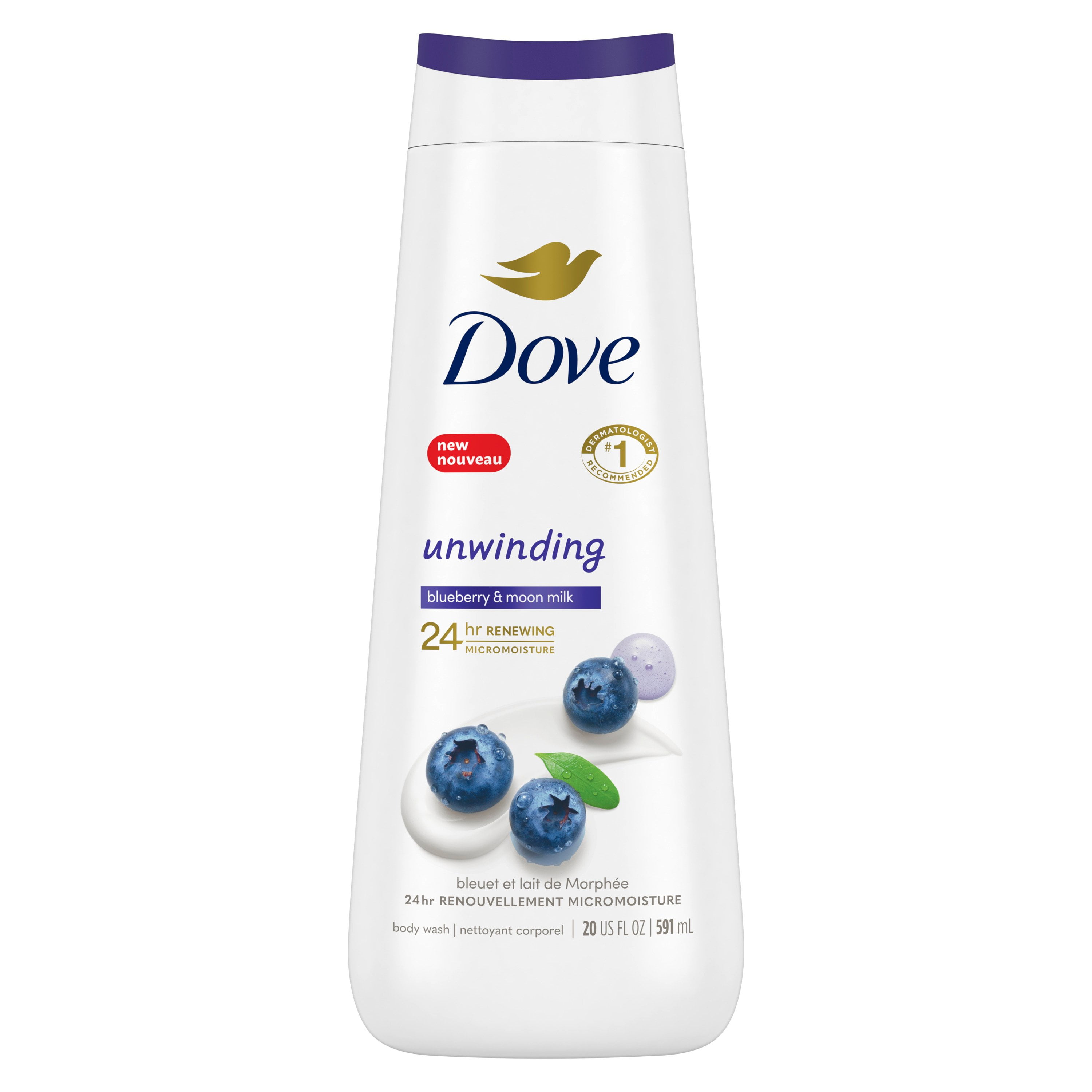 Dove Unwinding Body Wash - Blueberry & Moon Milk - 20 oz (Packaging ...