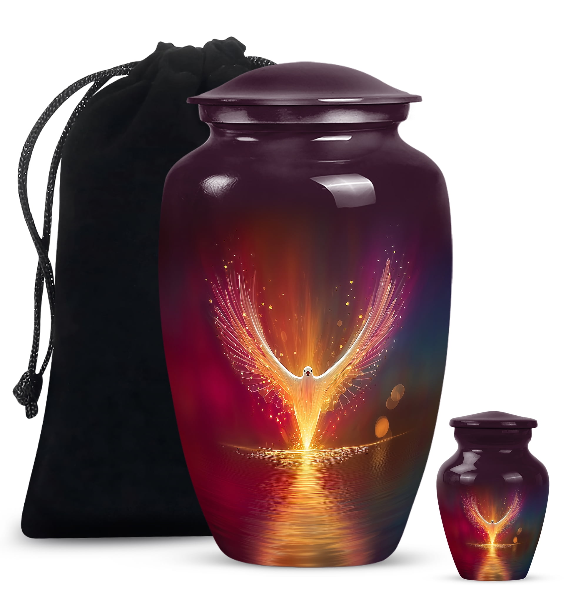 Dove Urn Set – Large 10 Inch Funeral Urn with 2 Small Keepsake Urns ...