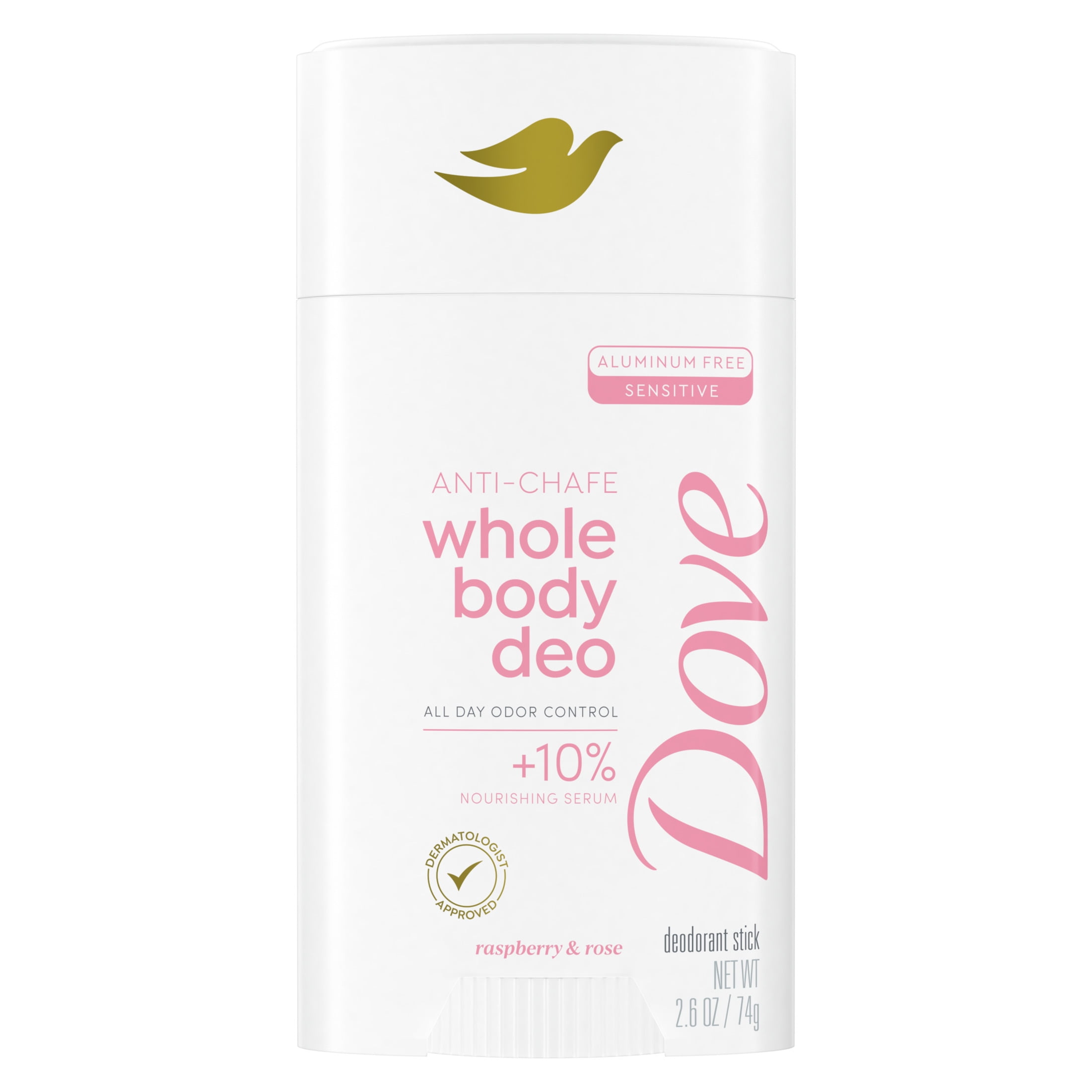 Dove Whole Body Deo Anti-Chafe Deodorant Stick for Women Raspberry & Rose Aluminum Free, 2.6 oz ...