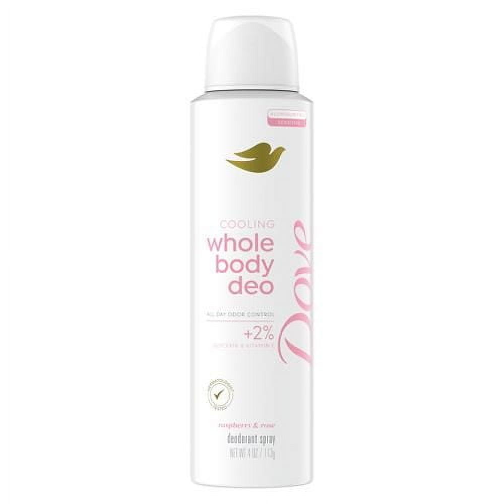 Dove Whole Body Deodorant Cooling Spray Raspberry & Rose Aluminum Free ...