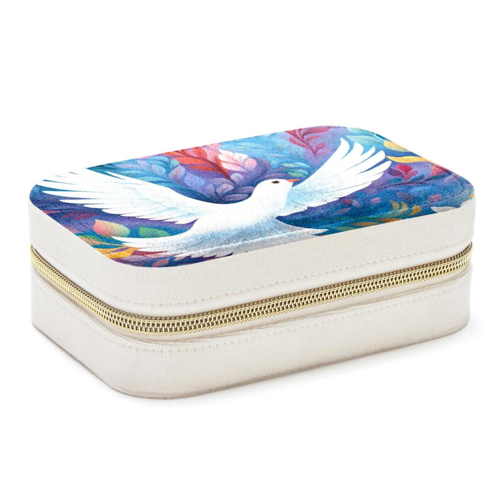 Dove of Peace Velvet Portable Jewelry Box with Removable Compartment ...