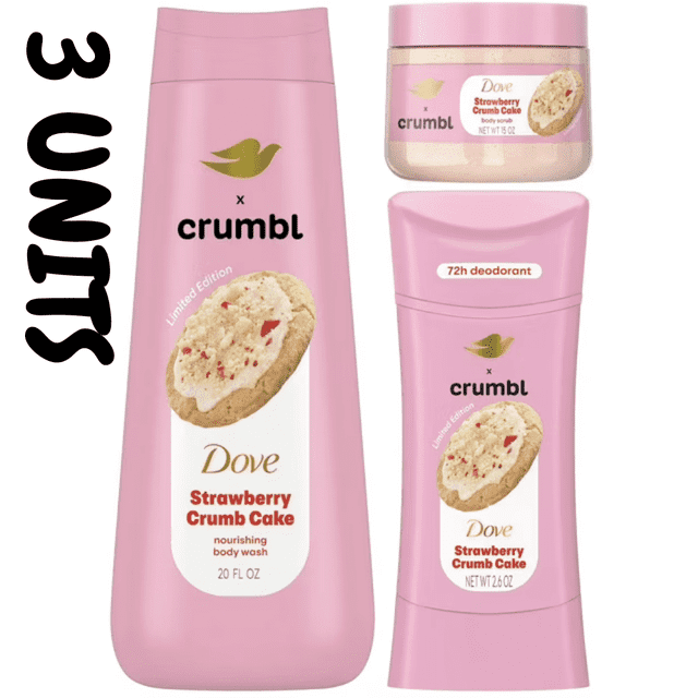 Dove x Crumbl Strawberry Cookie Body Wash, Scrub, & Deodorant Set ...