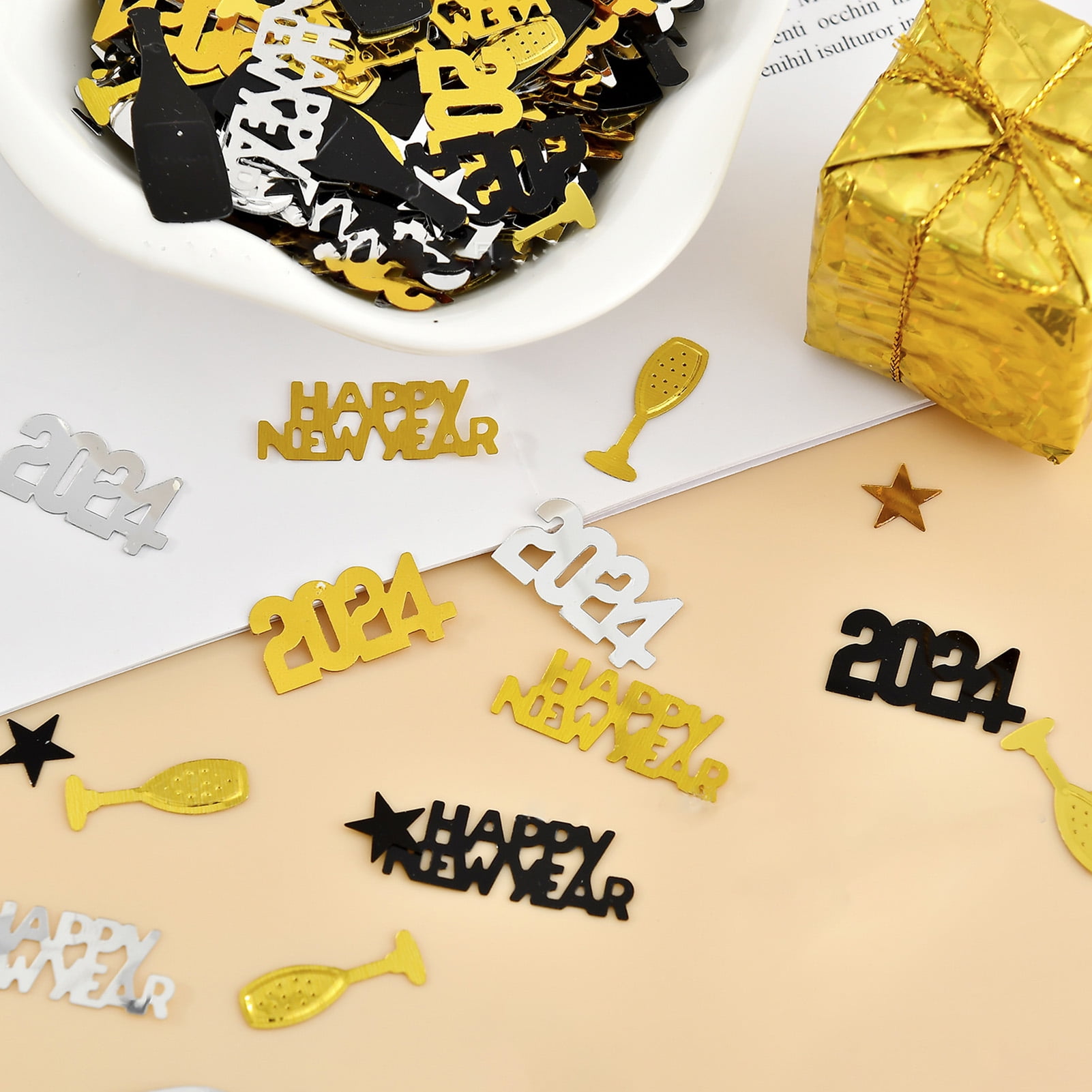 DovePro 1 Set 2024 Happy New Year Confetti Elegant Black Golden Silver ...