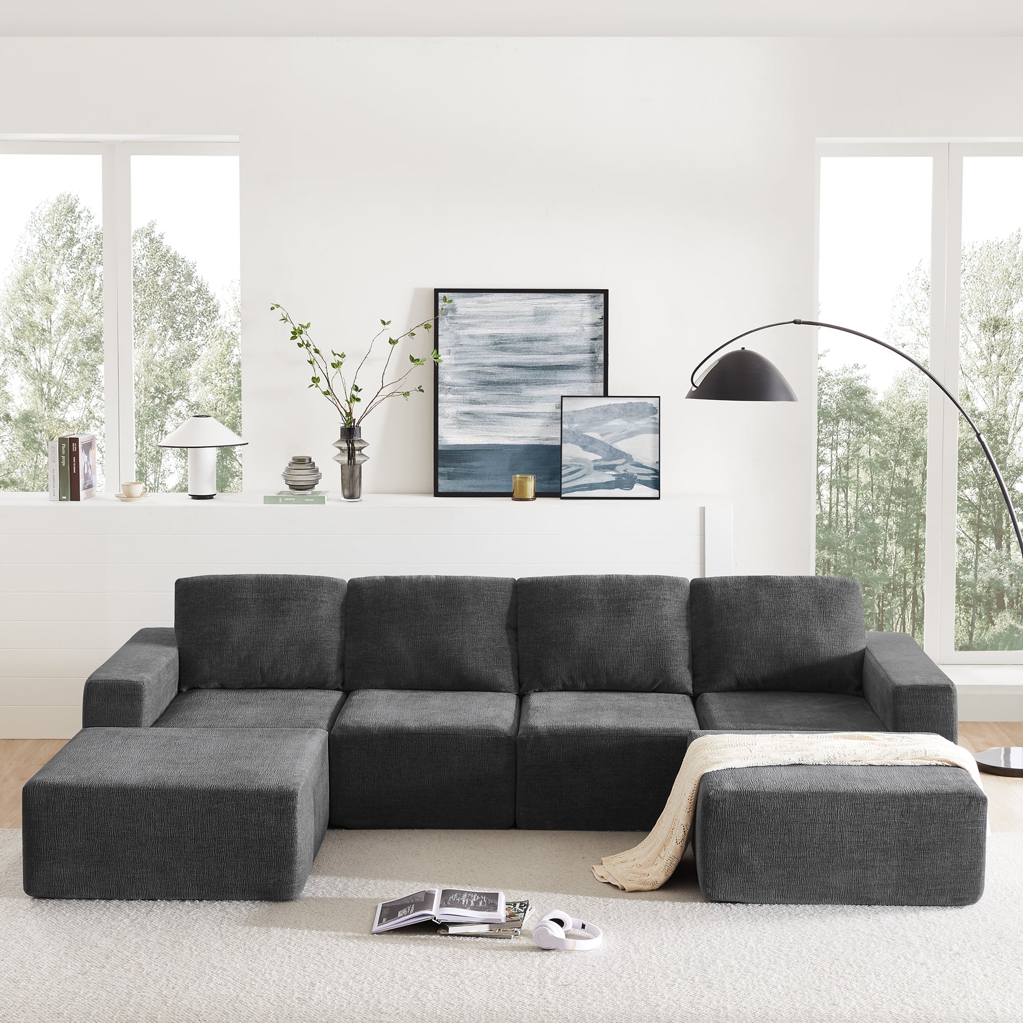 Dovelina 110*72" Modular U Shaped Sectional Sofa,Luxury Chenille Floor ...