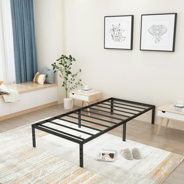 Black Metal Platform Bed Frame Twin, Foldable High Profile Design ...