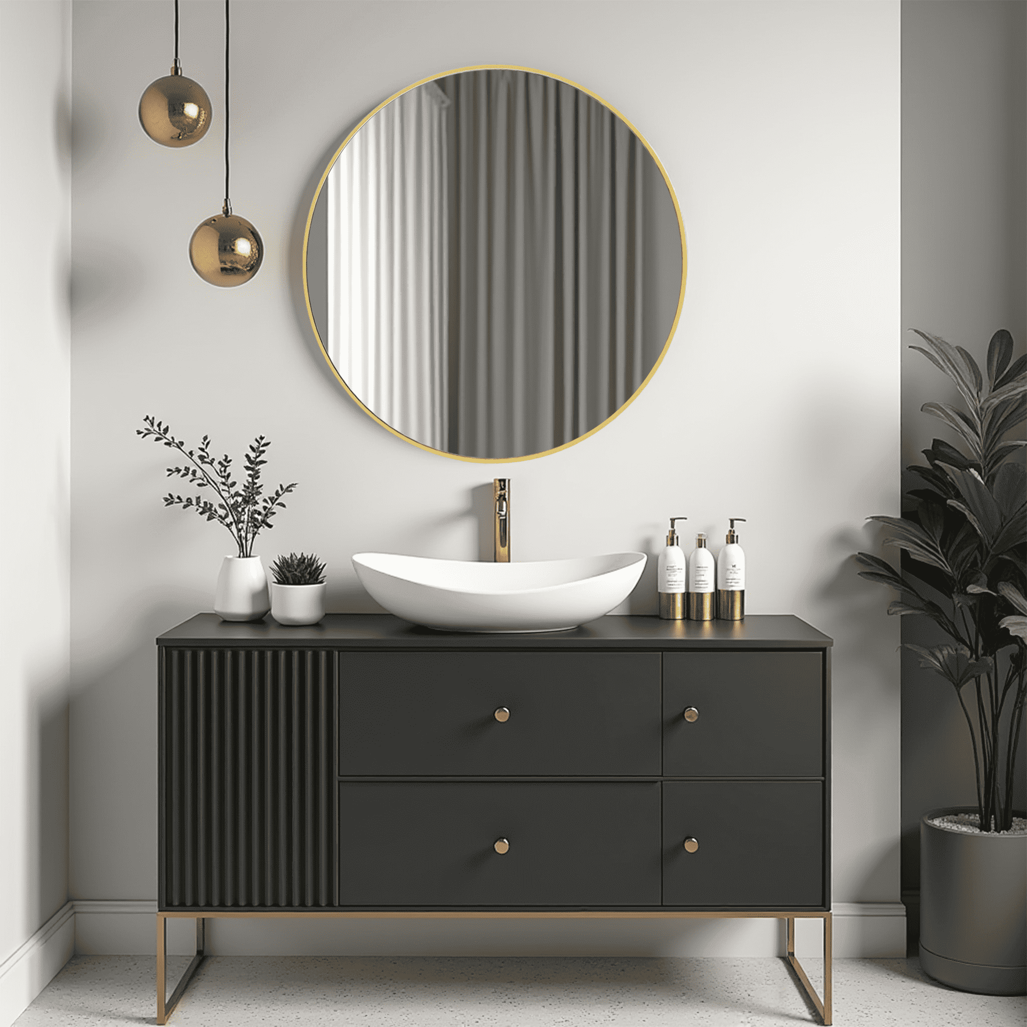 MAYEERTY 24in Gold Round Wall Mirror Bathroom Mirrors, Circle Vanity ...
