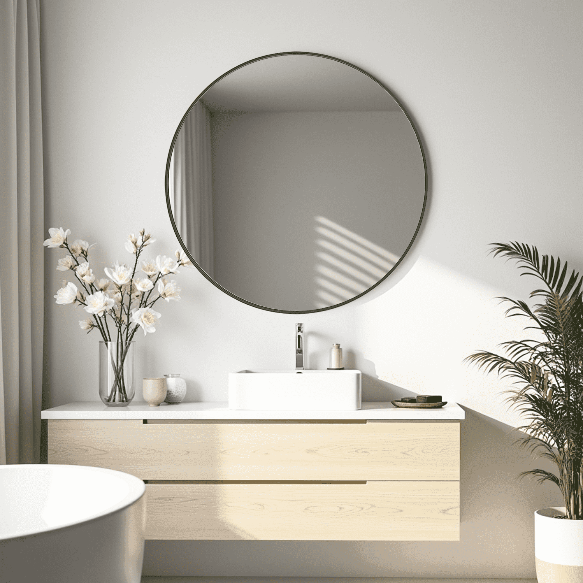 MAYEERTY 30in Black Round Wall Mirror Bathroom Mirrors, Circle Vanity ...