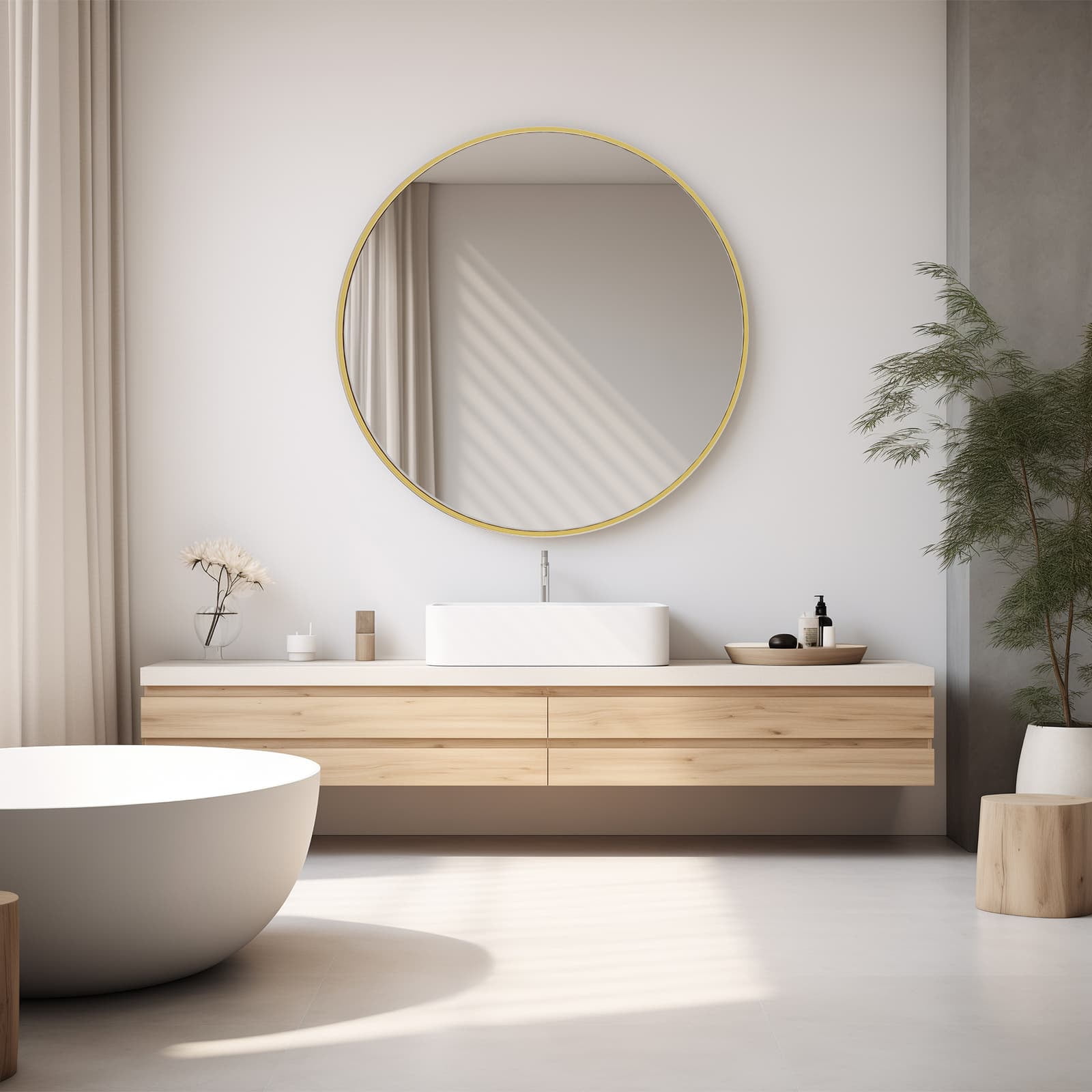 MAYEERTY 30in Gold Round Wall Mirror Bathroom Mirrors, Circle Vanity ...
