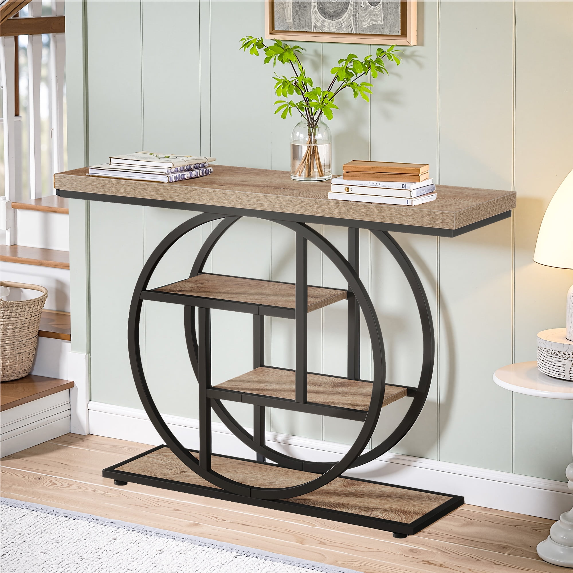 Dovelina 41.3" Console Table, Industrial 4-Tier Sofa Entryway Table with Circle Base - Walmart.com