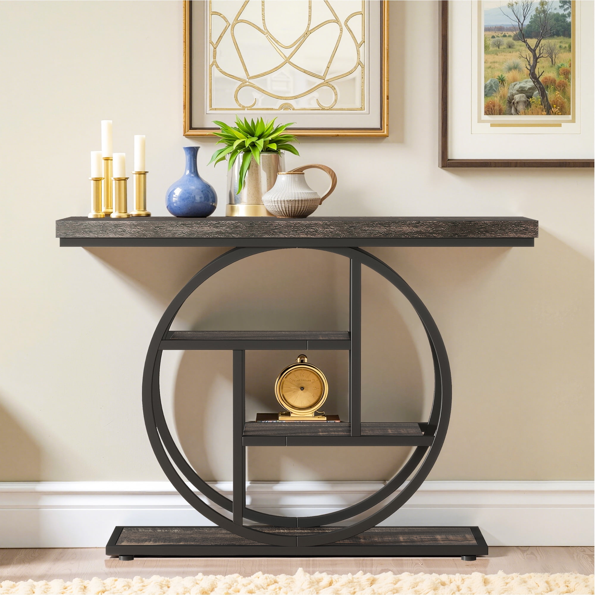 MAYEERTY 41.3" Console Table, Industrial 4-Tier Sofa Entryway Table with Circle Base - Walmart.com