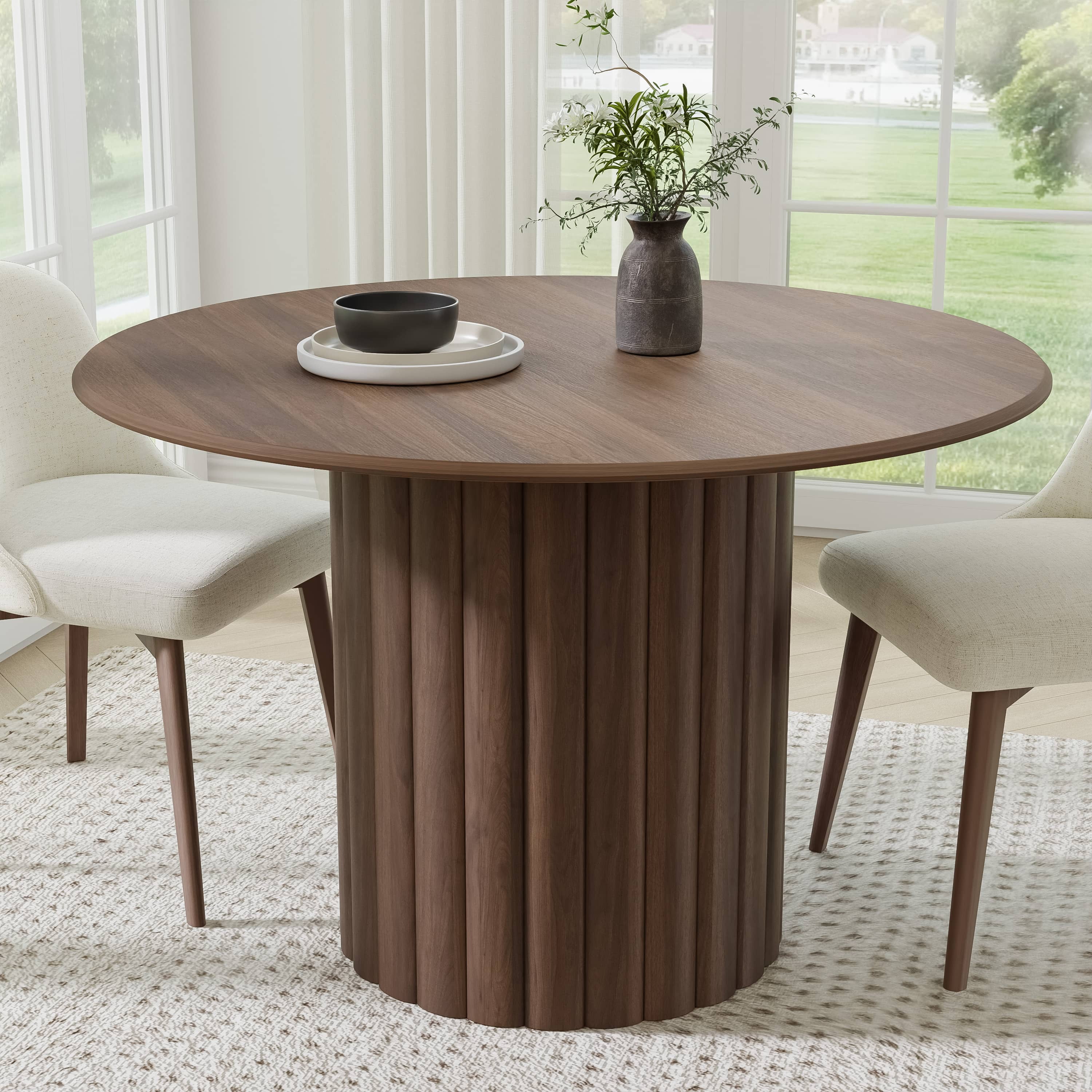 Dovelina 46" Modern Wooden Round Dining Table for Dining Room Kitchen ...