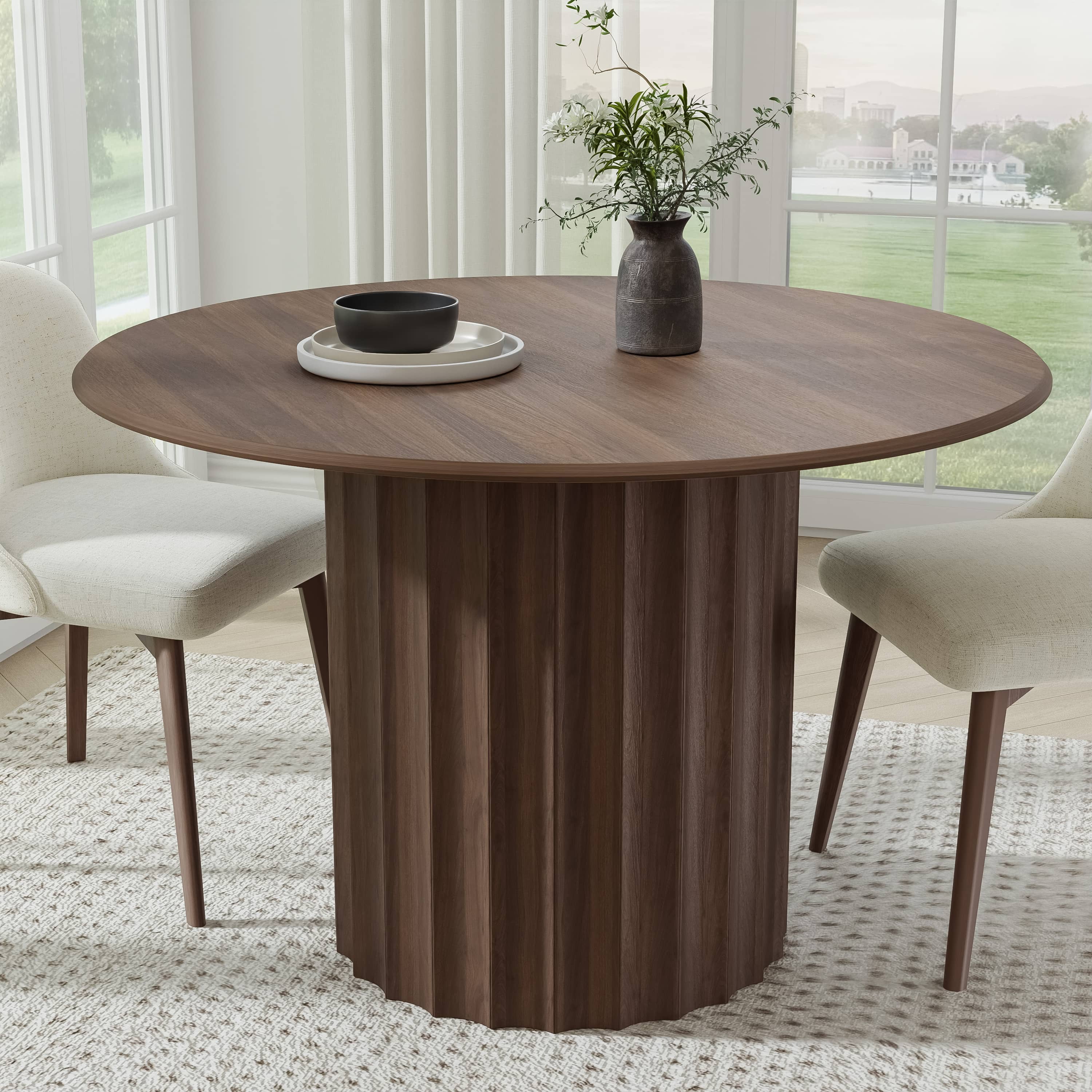 Free Shipping! Dovelina 46 Modern Wooden Round Dining Table Walnut ...