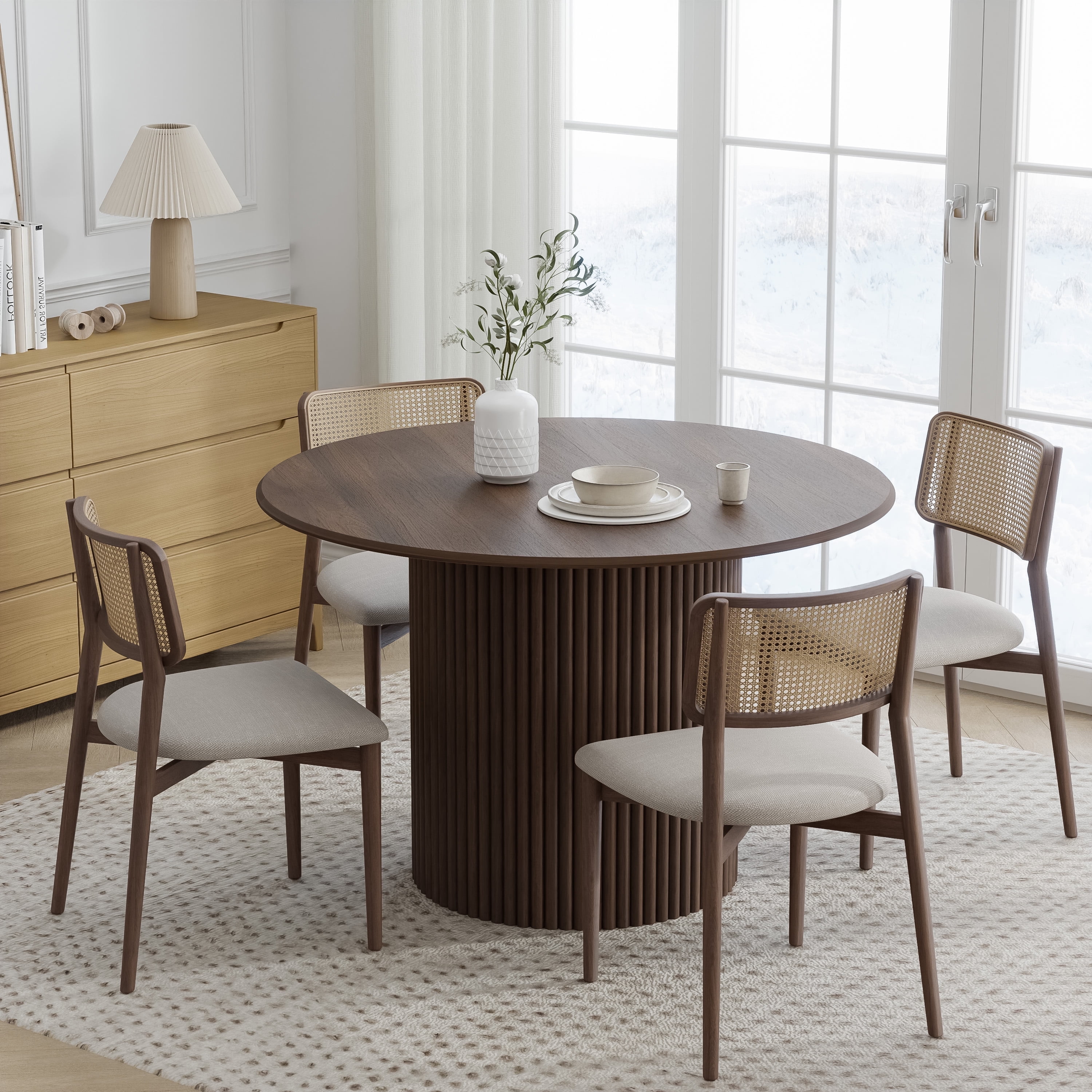 Dovelina 46" Round Dining Table Mid-Century Wood Kitchen Table for 4 ...