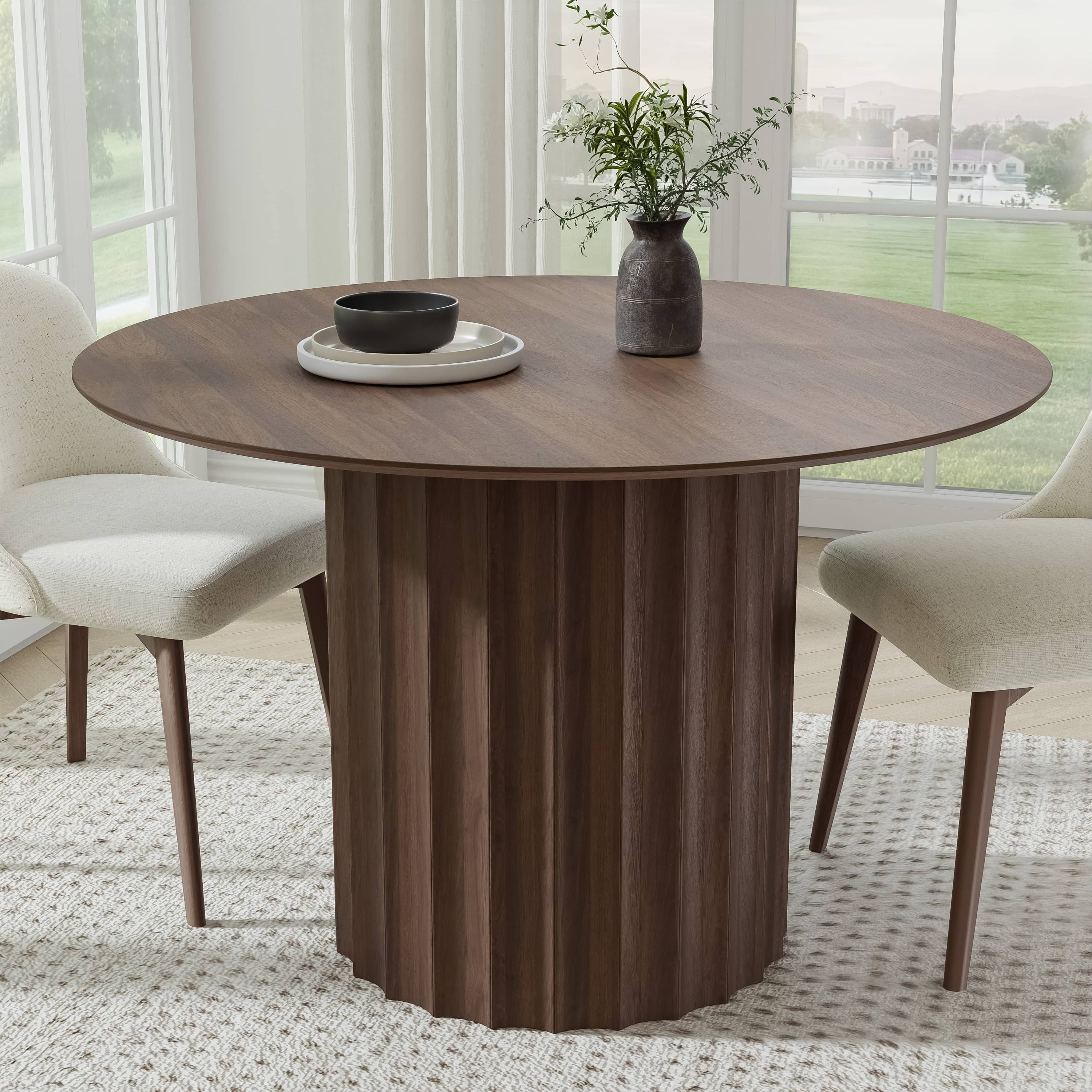 Dovelina 46" Wooden Dining Table Round Kitchen Table for Dining Room ...