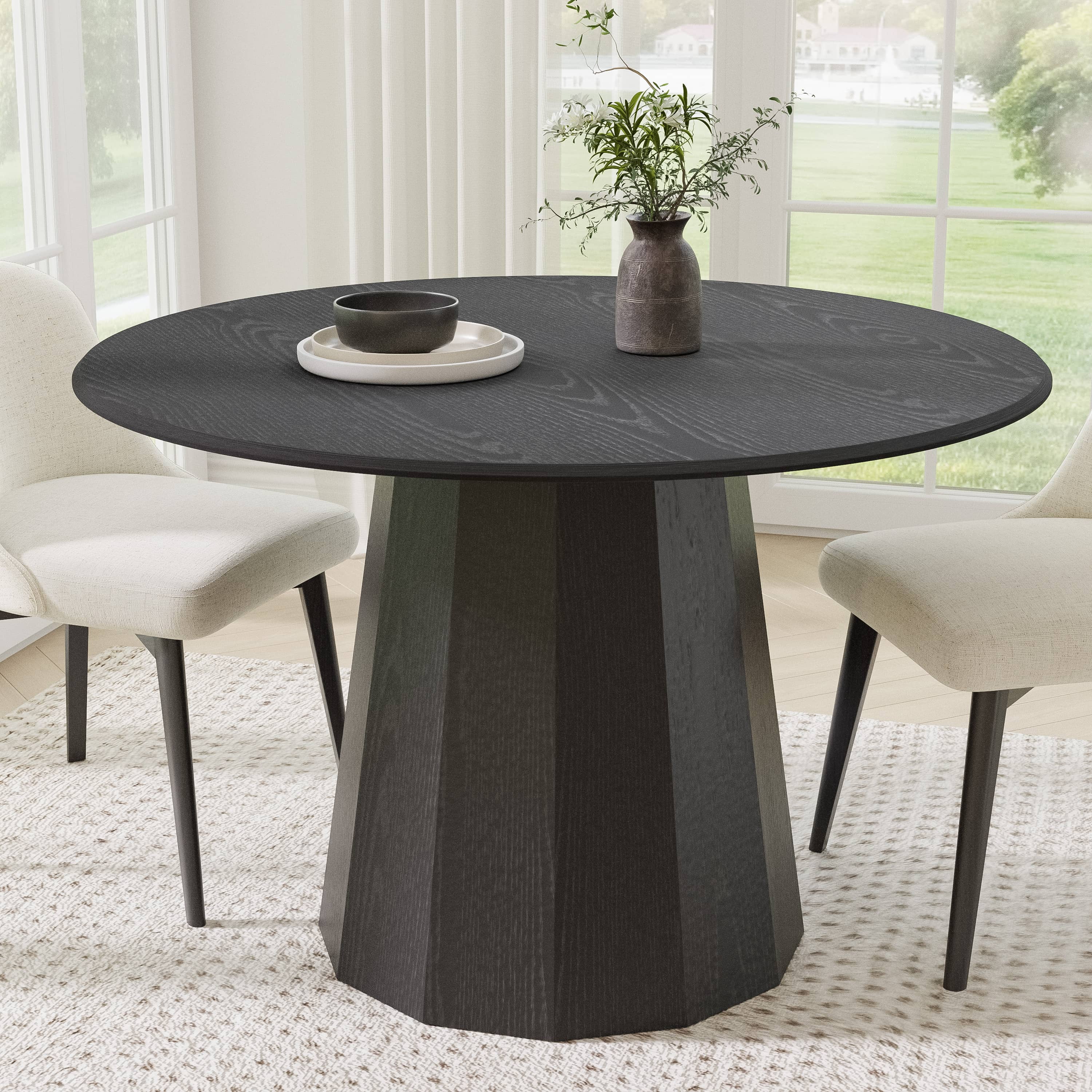 Free Shipping! Dovelina 46in Round Wooden Dining Table Black, Modern ...