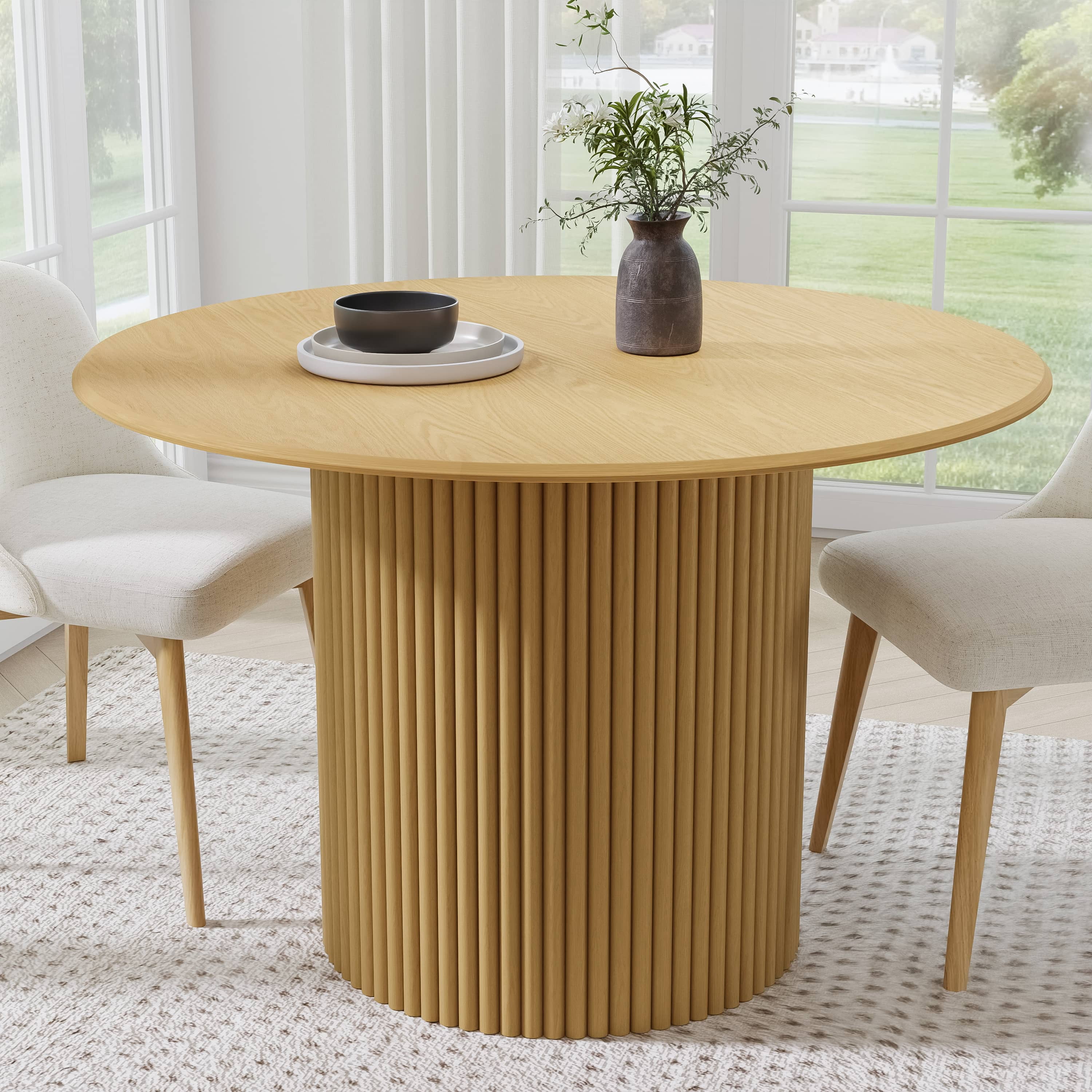 Dovelina 46" Wooden Round Rustic Dining Table for Dining Room Kitchen ...