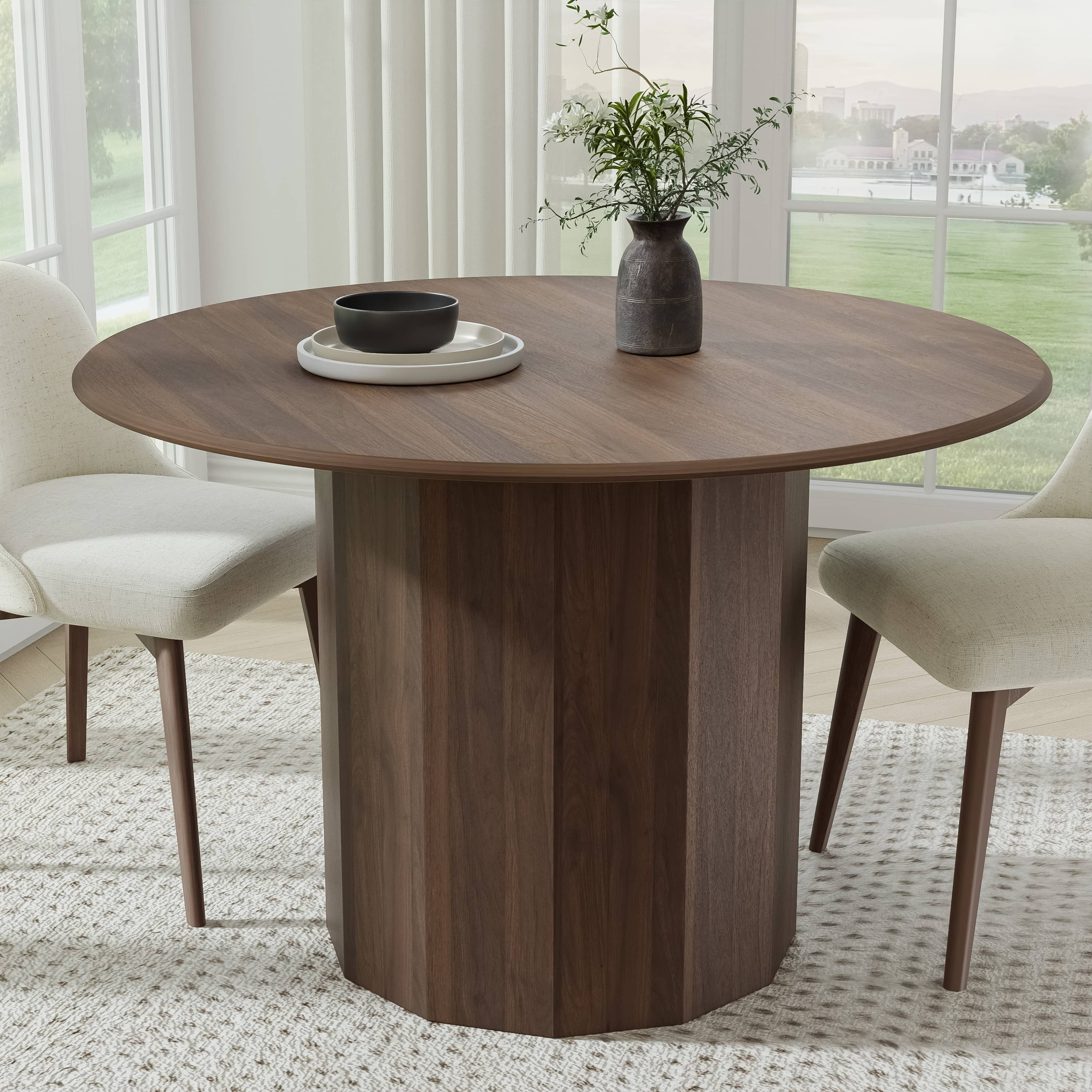 Dovelina 46" Wooden Round Rustic Dining Table for Dining Room Kitchen ...