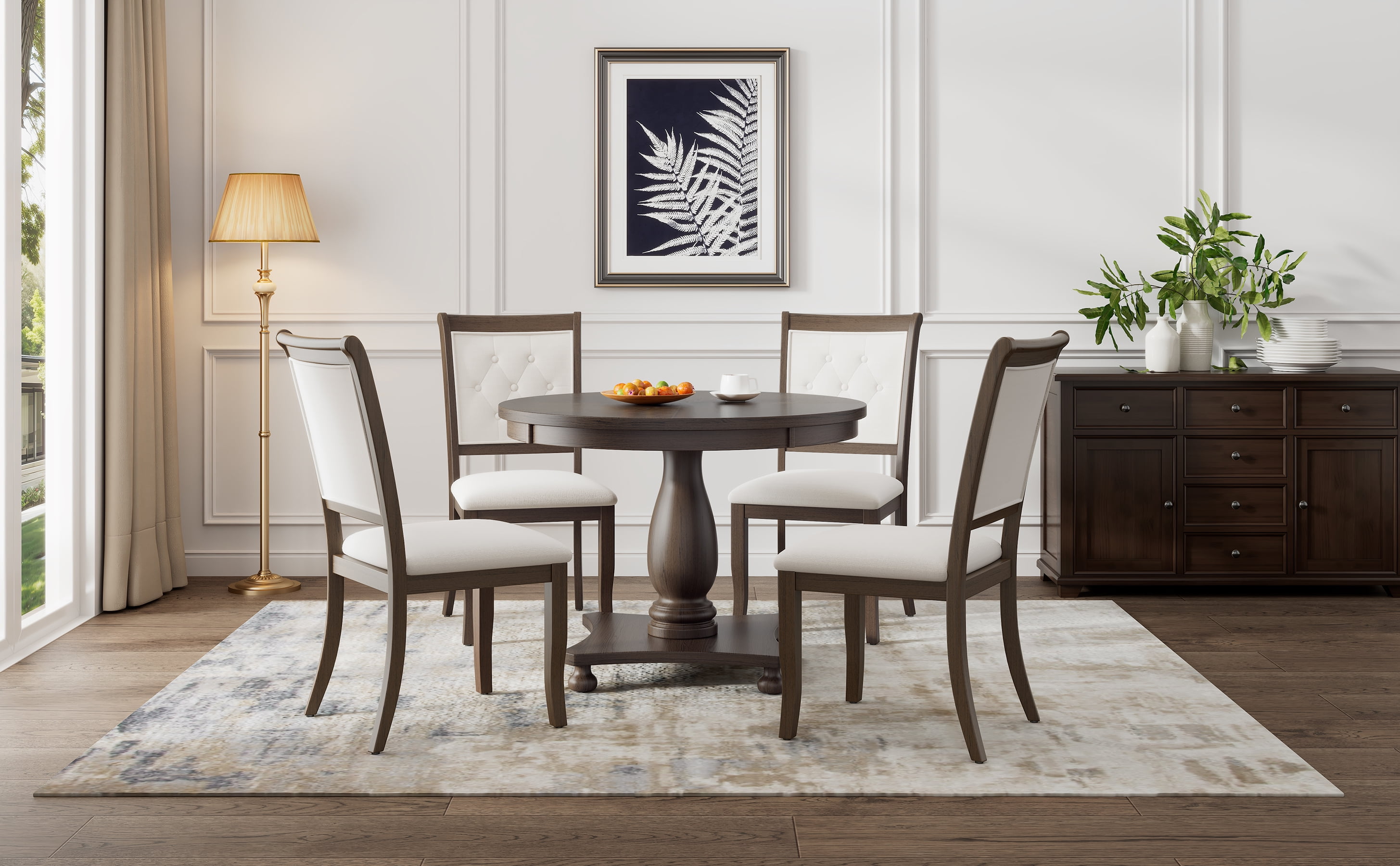 Dovelina 5-Piece Retro Dining Set, Round Table with Pedestal Table Base ...