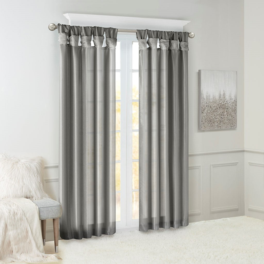 Dovelina Twist Tab Lined Window Curtain Panel - Charcoal - Walmart.com