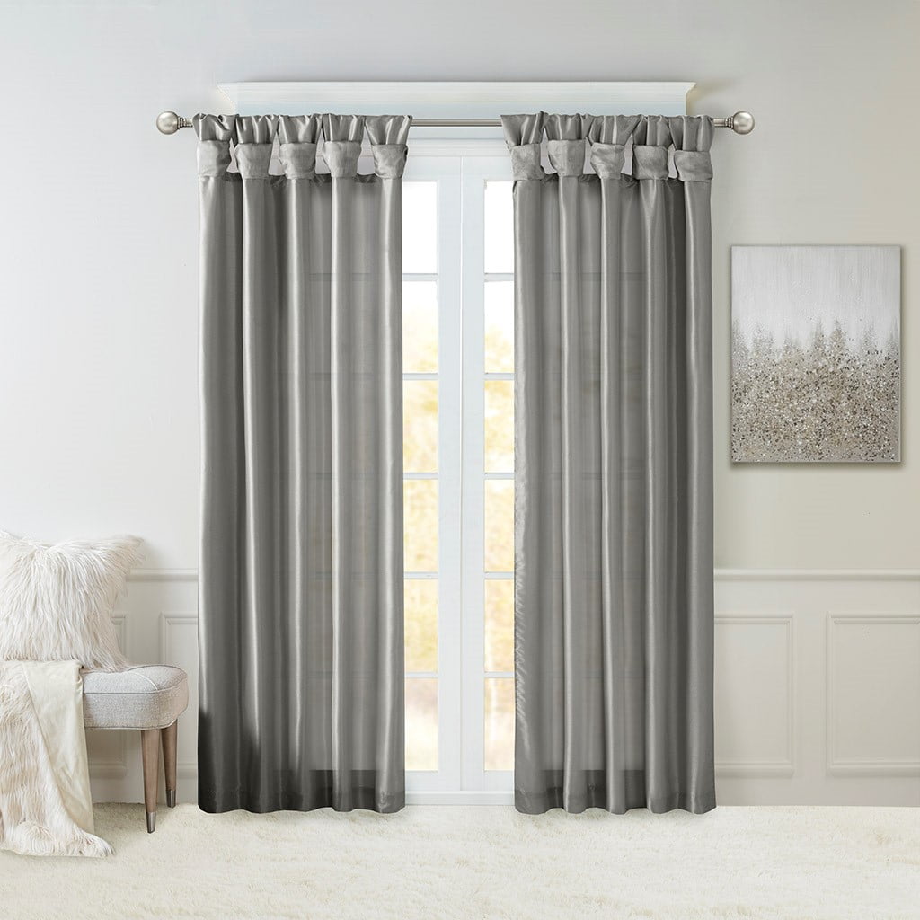 Dovelina 50x95" Charcoal Twist Tab Lined Window Curtain Panel - Shading ...