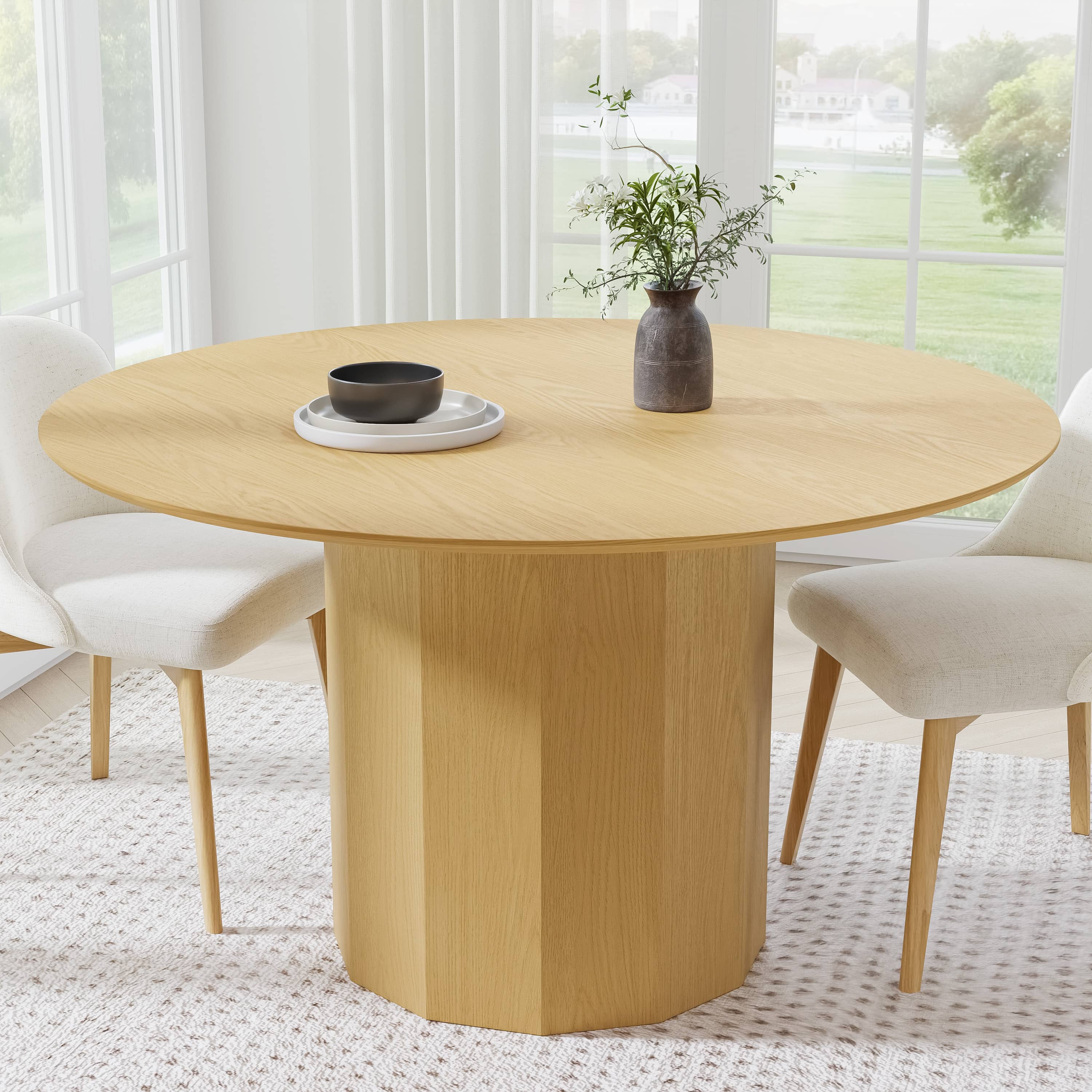 Dovelina 52" Mid-Century Wooden Round Dining Table for Dining Room ...