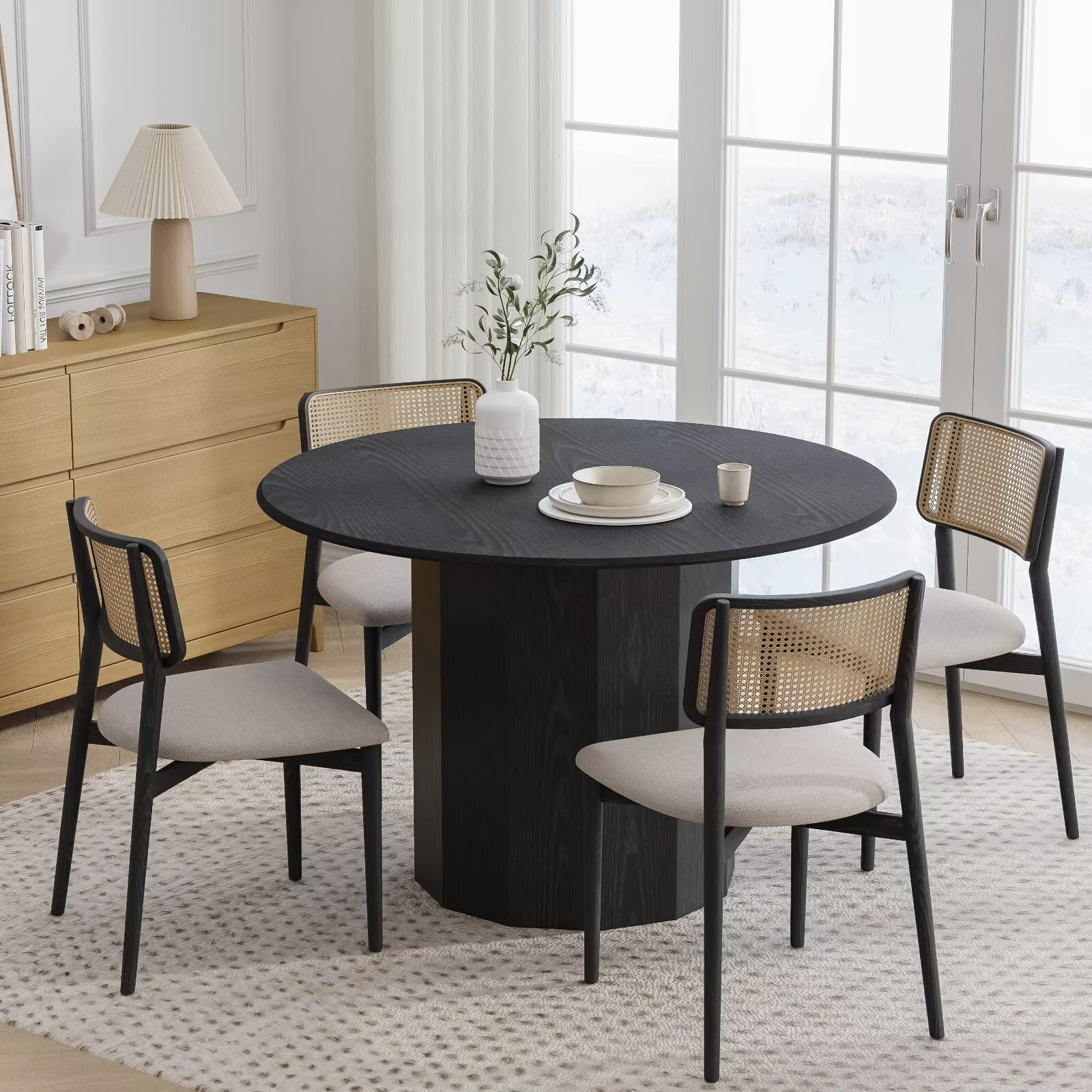 Dovelina 60" Round Dining Tables, Mid-Century Dining Table for Dining ...