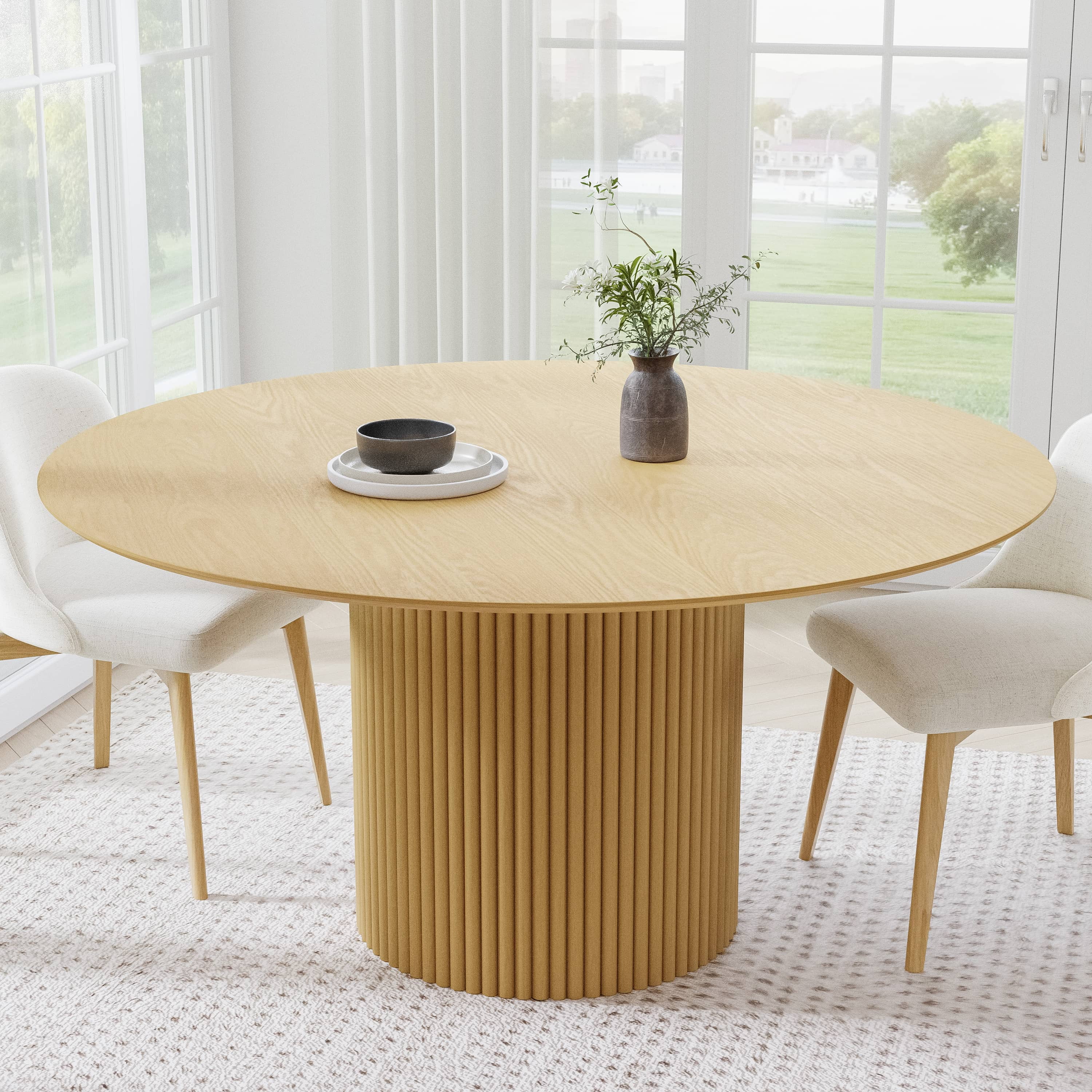Free Shipping! Dovelina 60 Round Dining Table Natural Wood Mid-Century ...