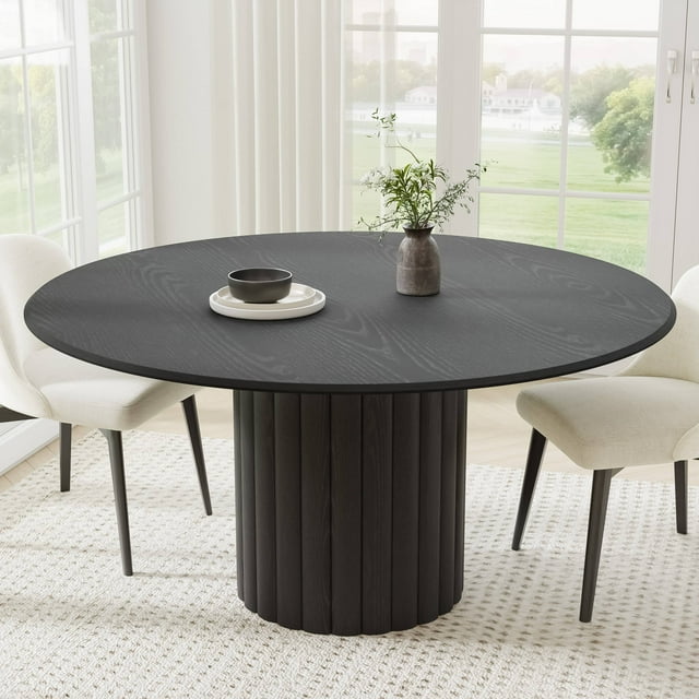Dovelina 60" Wooden Round Modern Dining Table for Dining Room Kitchen ...