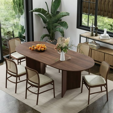 Flora 59" Soild Wood Dining Table Round Kitchen Table, Walnut - Walmart.com