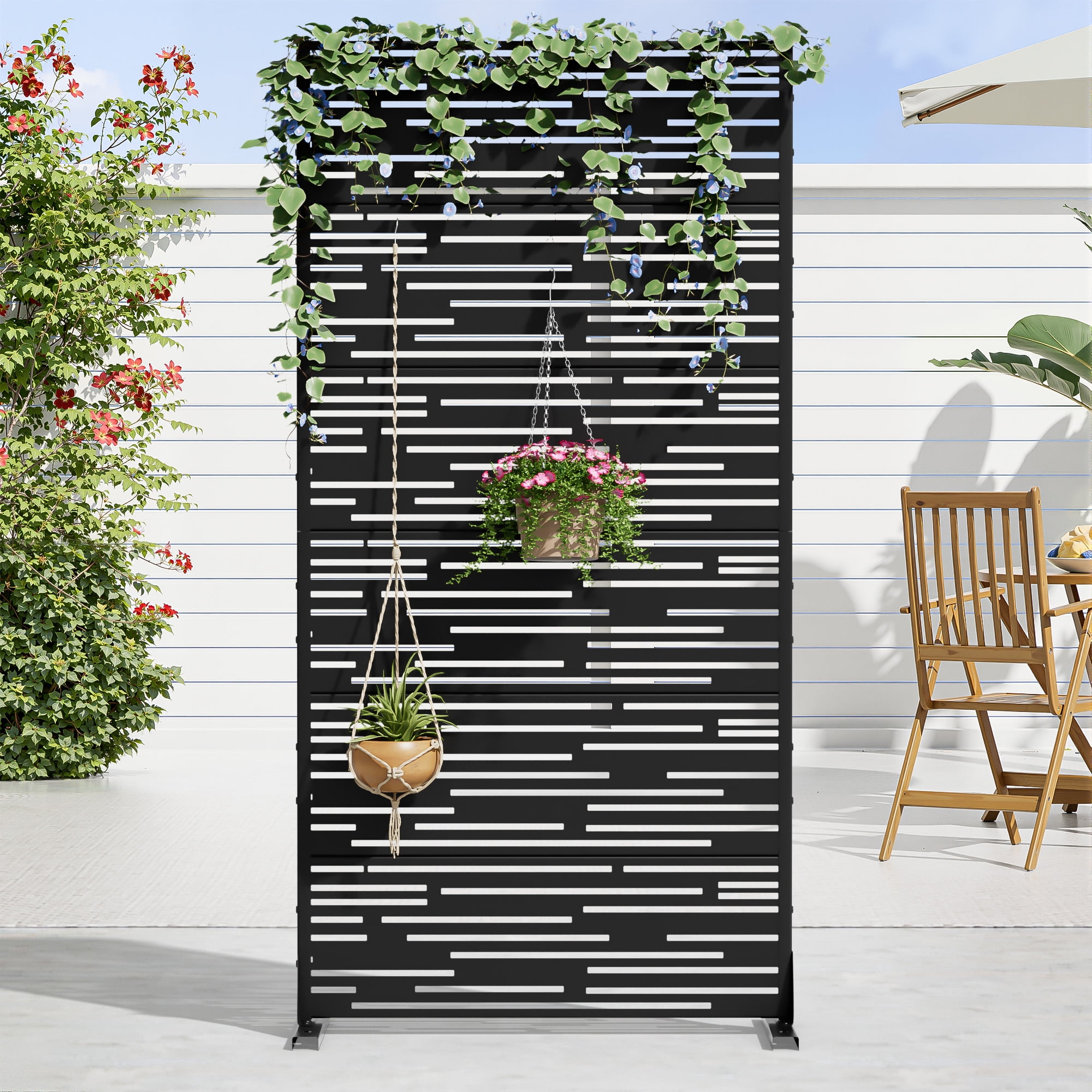 MAYEERTY 72 × 35in Outdoor Privacy Screen with Stand Metal Balcony ...