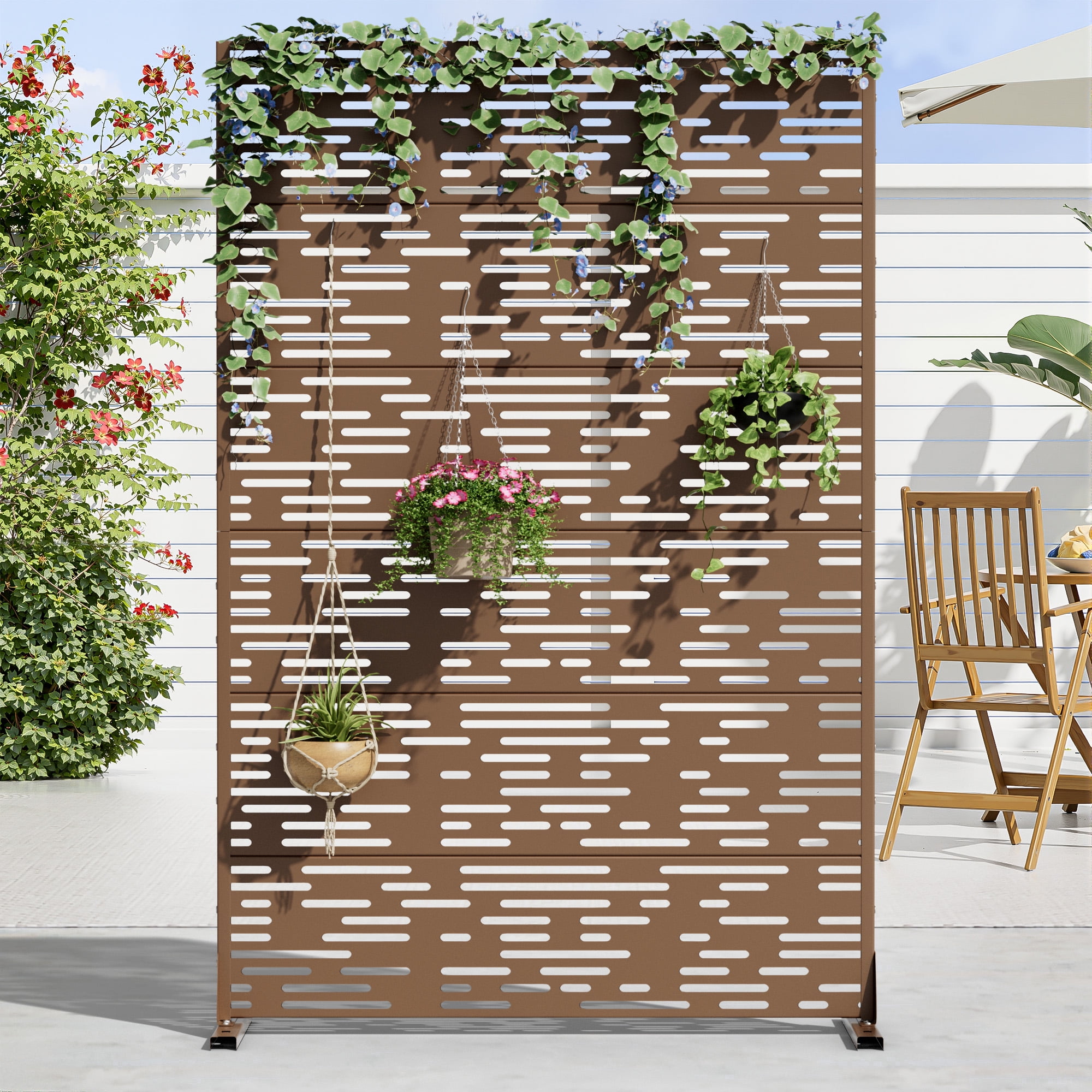 MAYEERTY 72 × 35in Outdoor Privacy Screen with Stand Metal Balcony ...