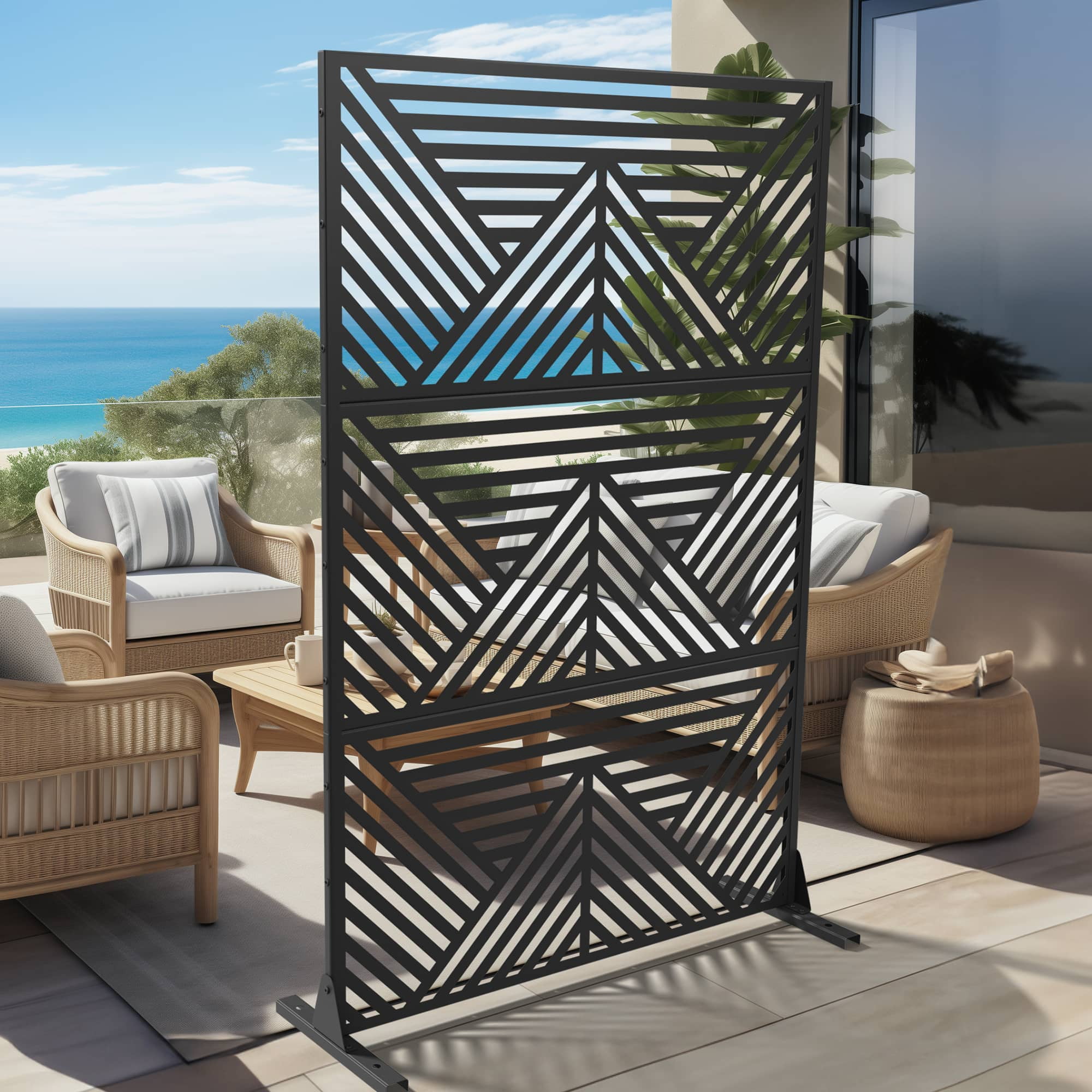 Dovelina 72" × 47" Outdoor Privacy Screen, Metal Decorative Screen ...