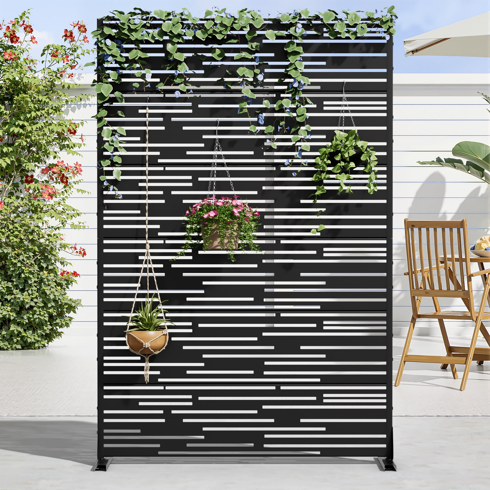 MAYEERTY 72 × 47in Outdoor Privacy Screen with Stand Metal Balcony ...