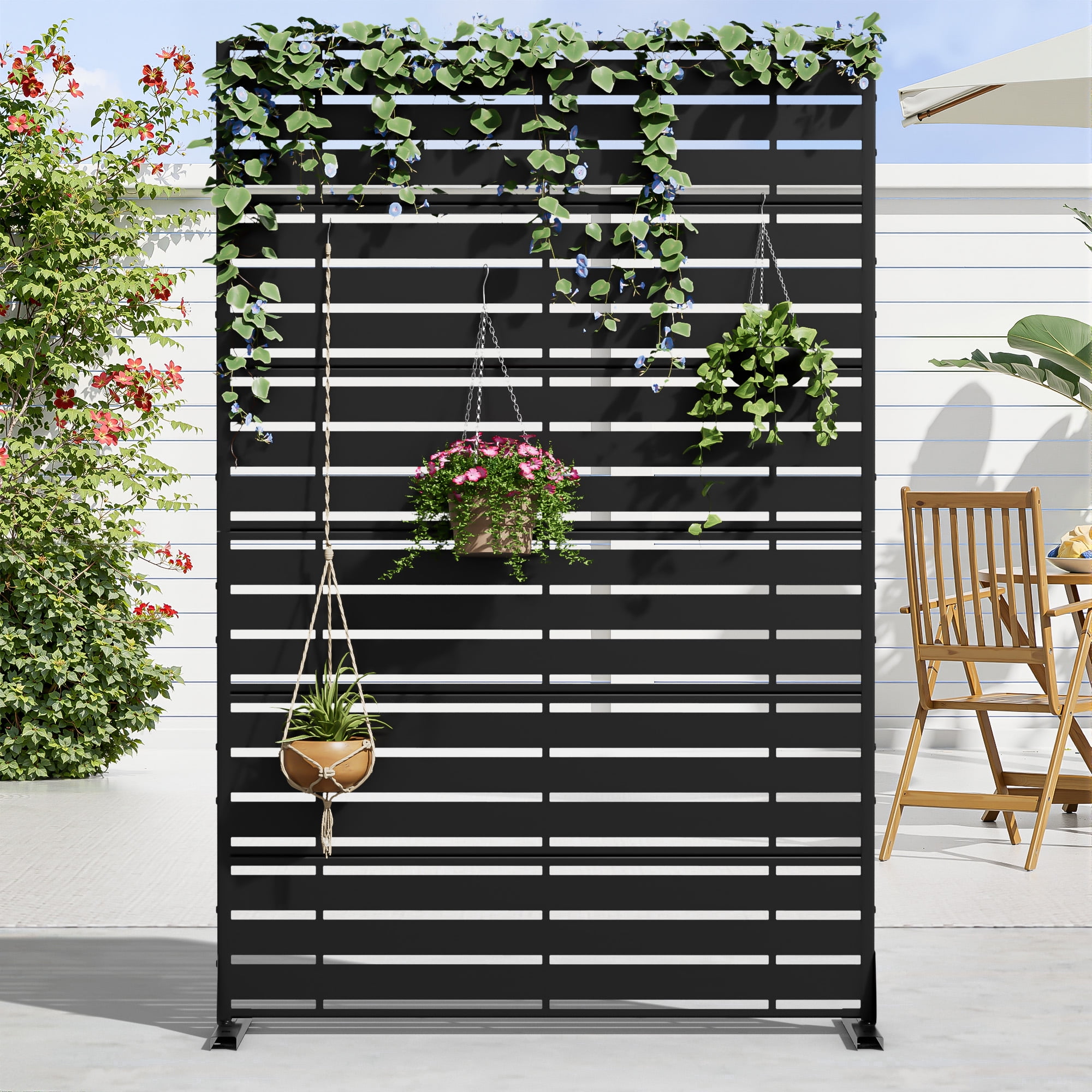 Dovelina 72 × 47in Outdoor Privacy Screen with Stand Metal Balcony ...